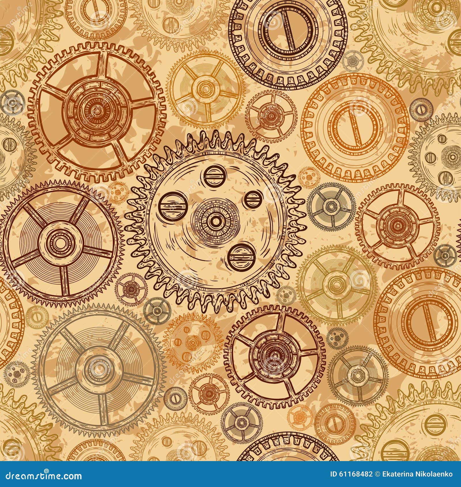 Vintage Seamless Pattern with Gears of Clockwork on Aged Paper ...