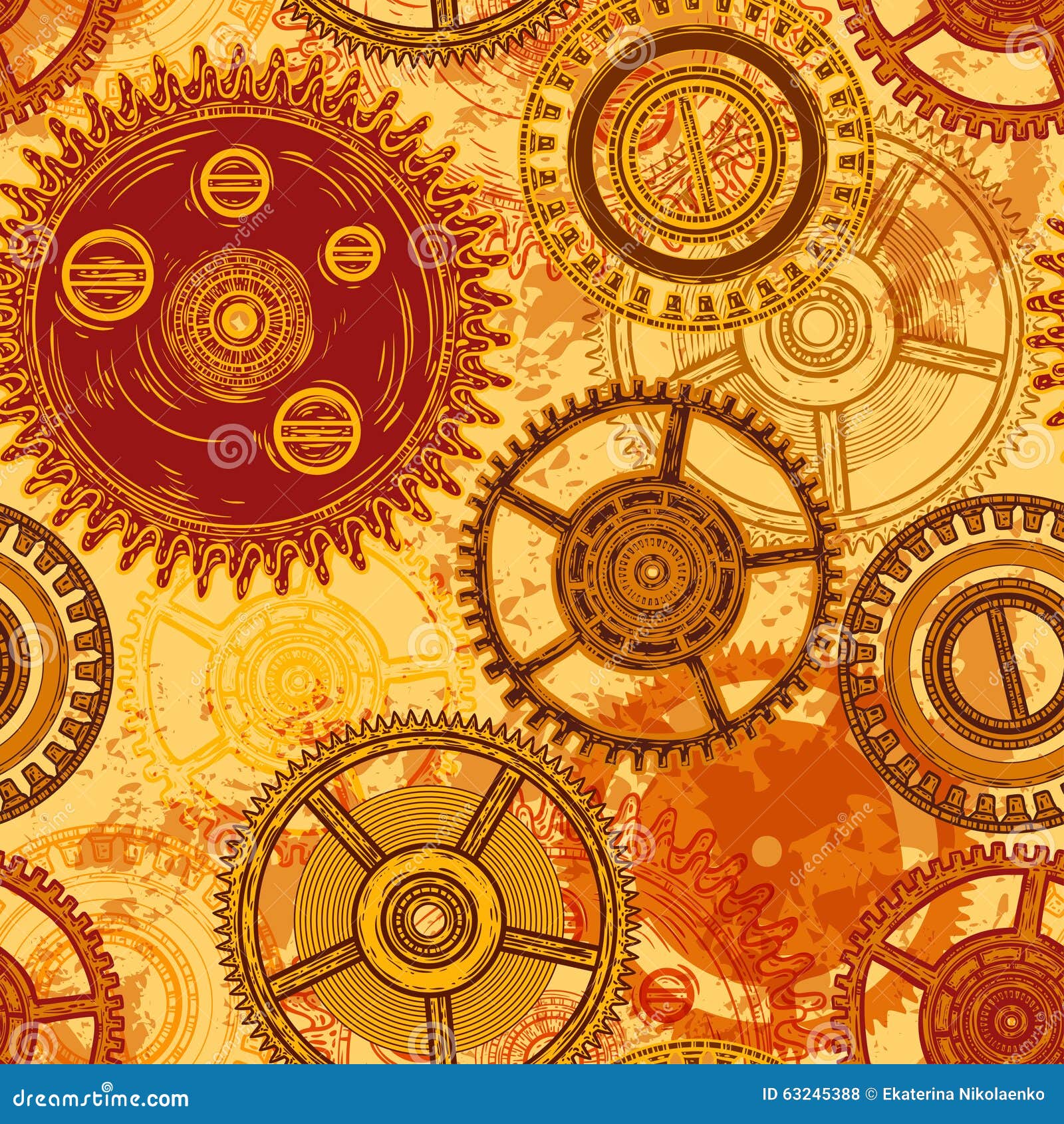 Vintage Seamless Pattern with Gears of Clockwork on Aged Paper ...