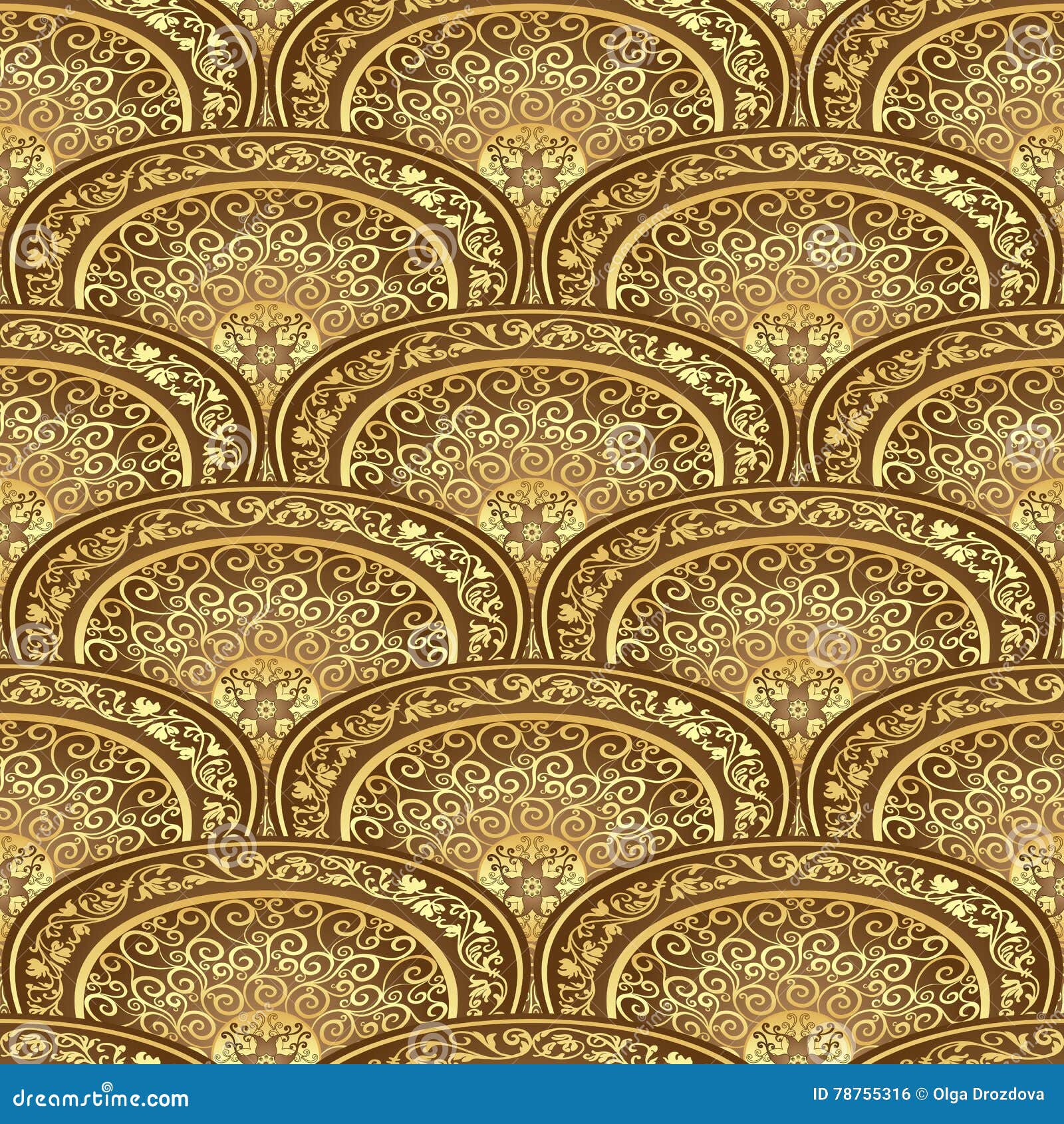 Vintage Seamless Pattern with Gold Swirls Stock Vector - Illustration ...