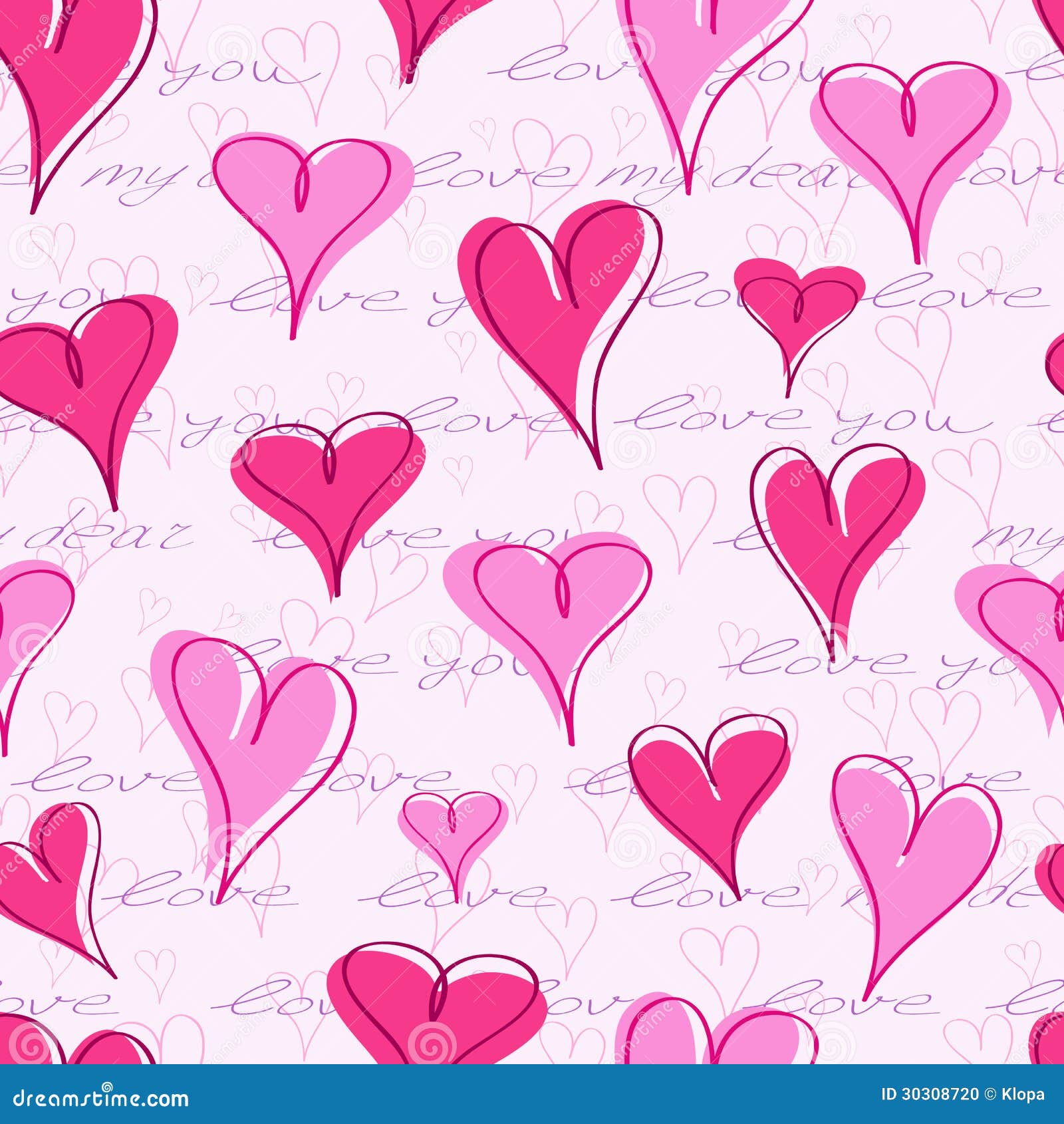 Seamless Pattern with Hand Writing Text and Hearts Stock Illustration ...