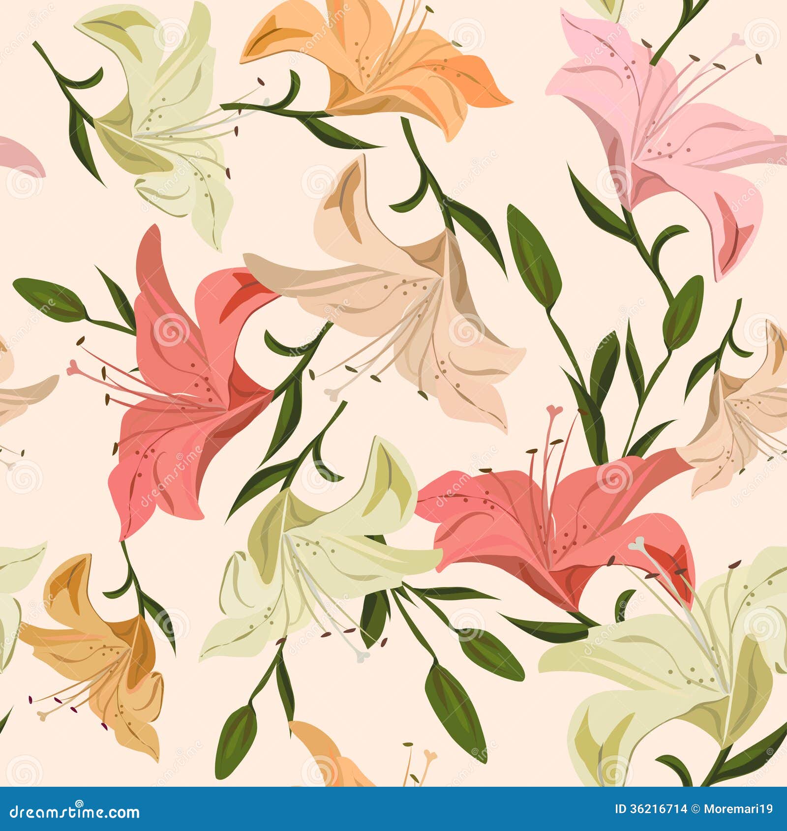 Vintage Seamless Pattern Lily Stock Vector - Illustration of blooming ...