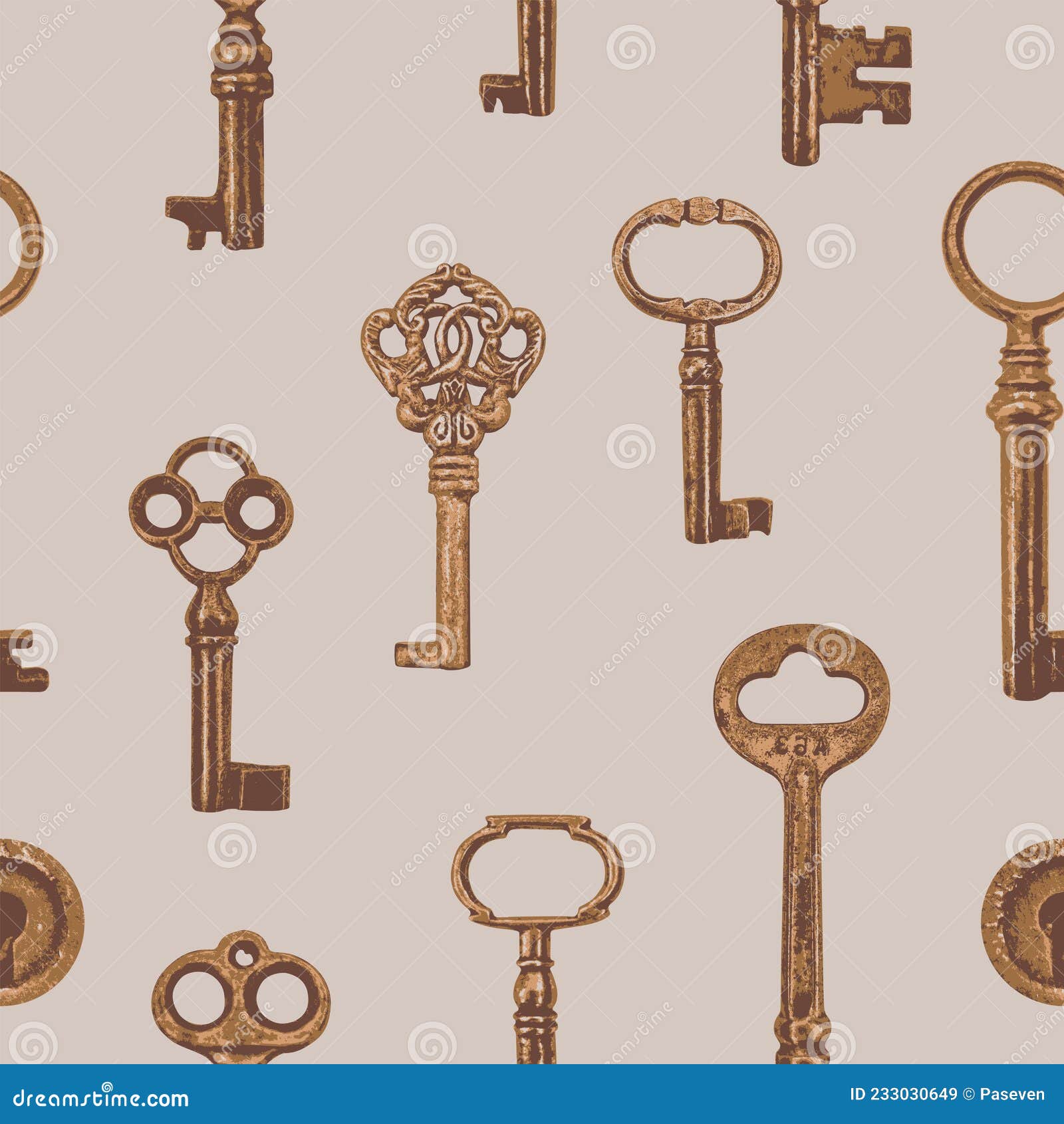 Vintage Seamless Pattern with Old Beautiful Keys Stock Vector ...