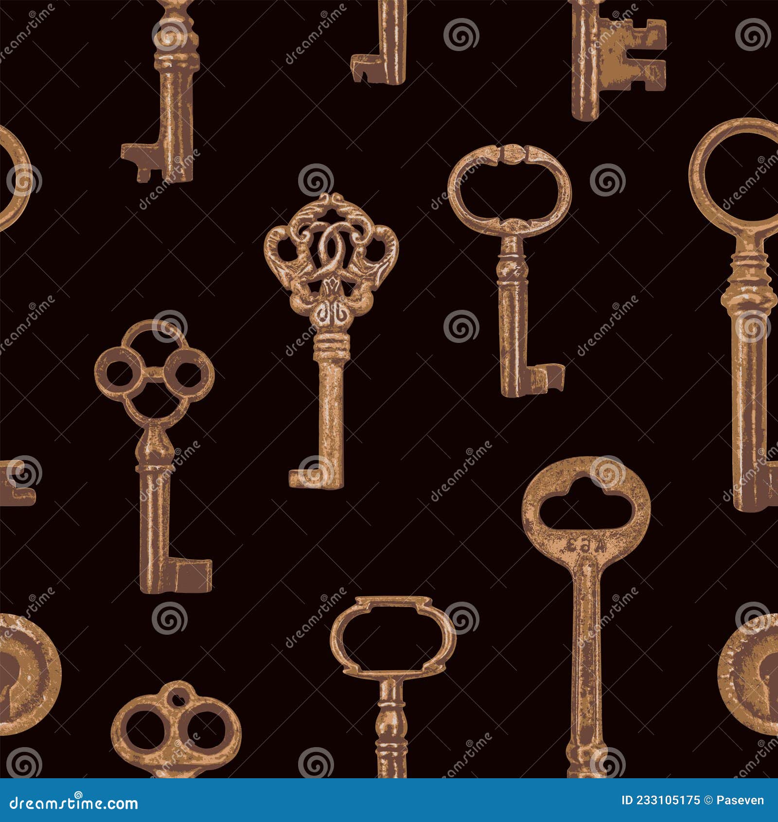 Vintage Seamless Pattern with Old Beautiful Keys Stock Vector ...