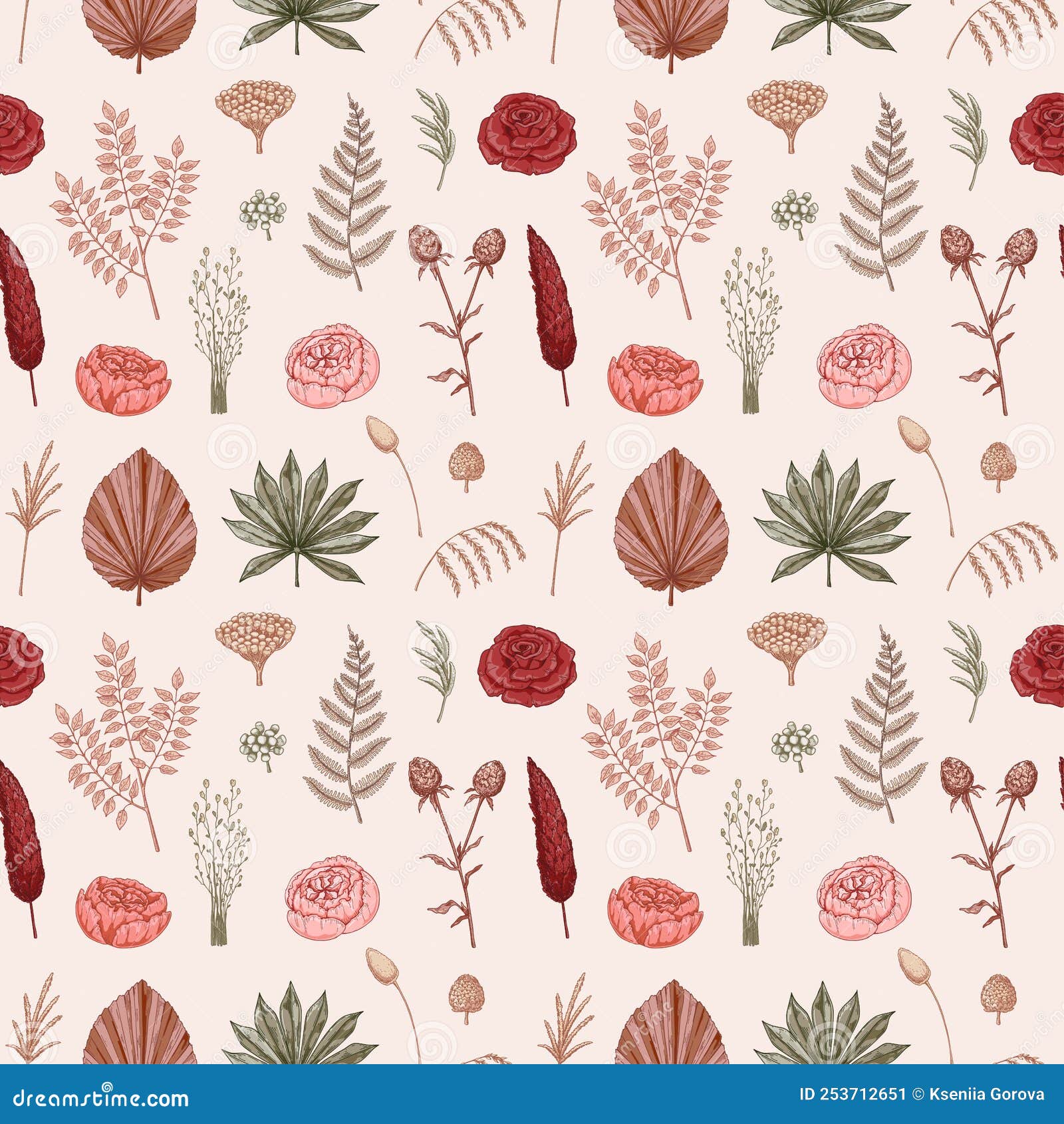 Vintage Seamless Pattern with Roses. Boho Wallpaper Design Stock Vector ...