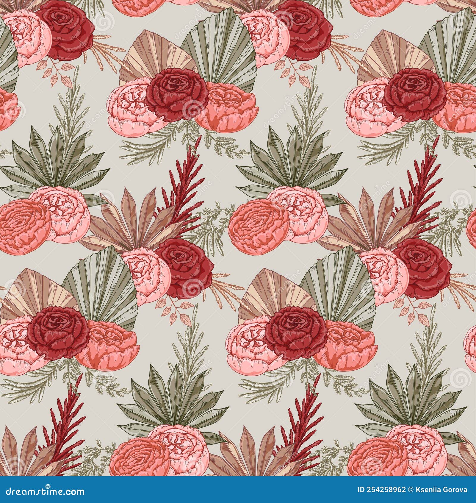 Vintage Seamless Pattern with Roses. Boho Wallpaper Design Stock Vector ...