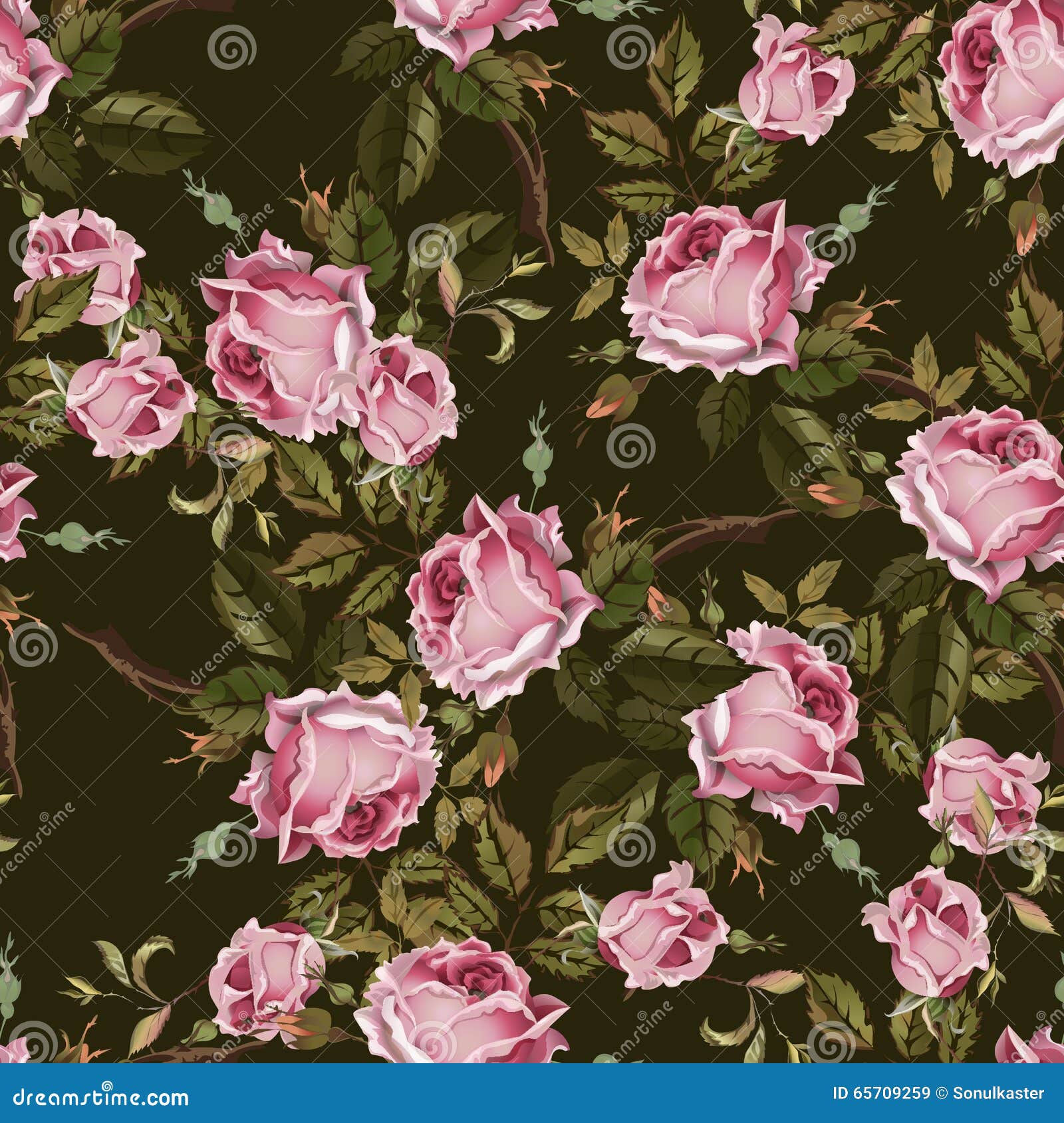 Vintage Seamless Pattern with Roses Stock Vector - Illustration of leaf ...