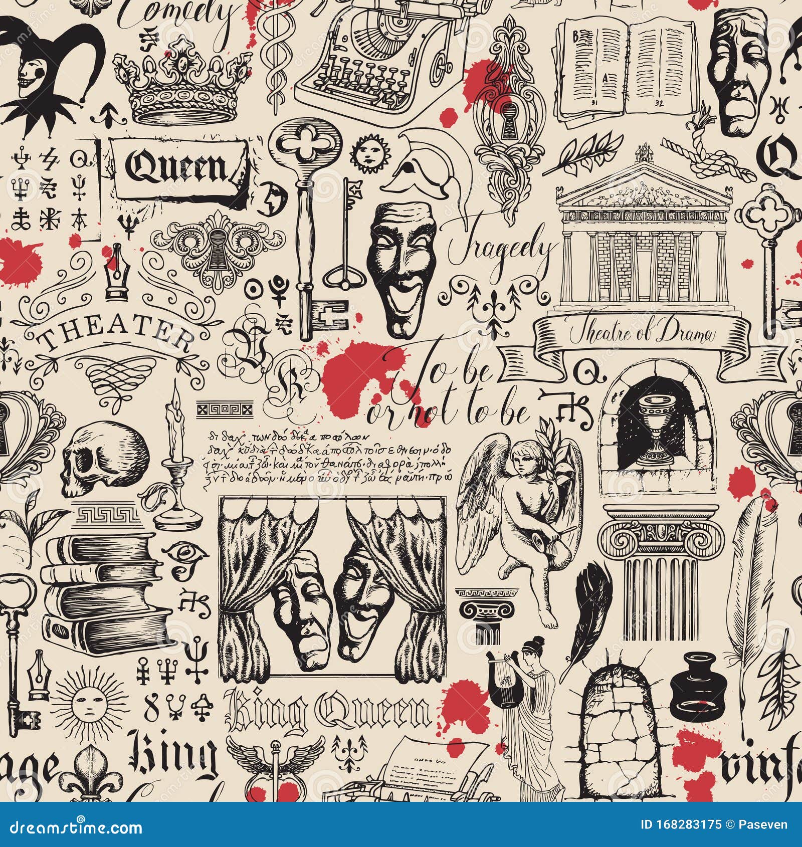 Vintage Seamless Pattern on the Theme of Theatre Stock Vector ...