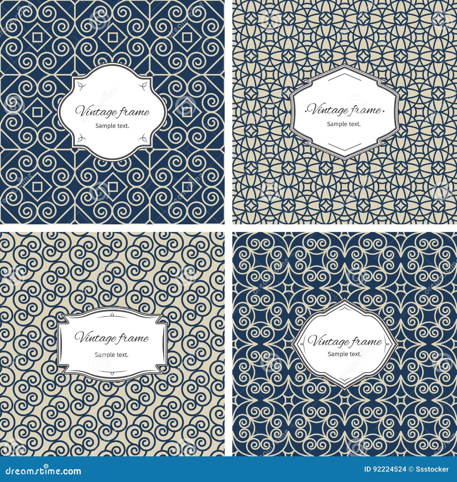 Vintage Seamless Patterns with Frame Set Stock Vector - Illustration of ...