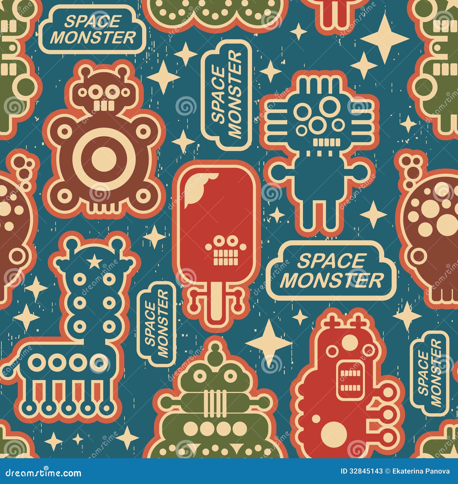 Vintage Seamless Texture with Monsters. Stock Vector - Illustration of ...