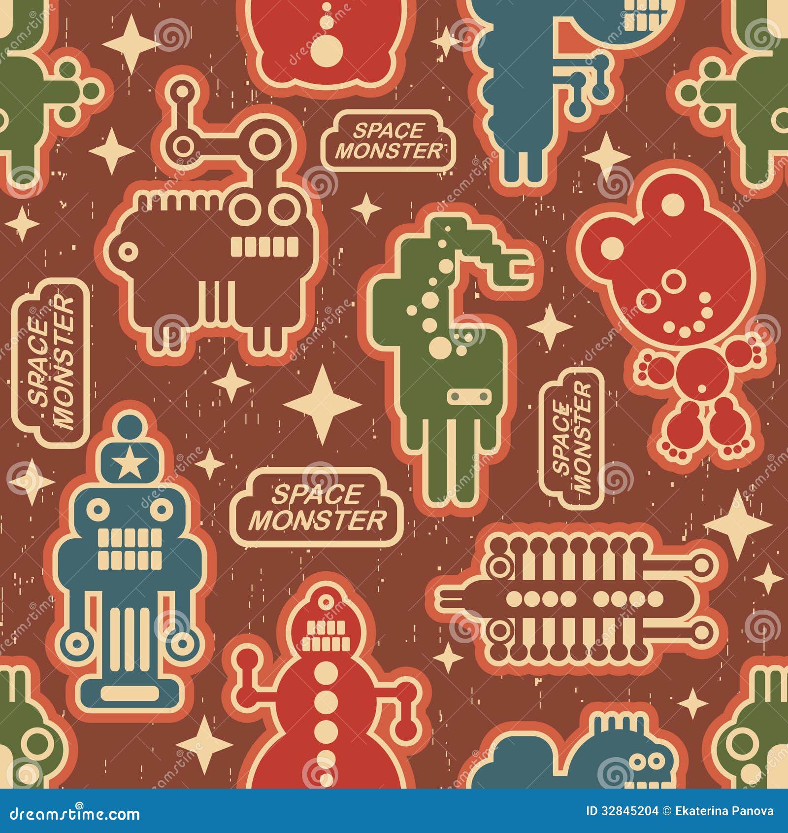 Vintage Seamless Texture with Monsters. Stock Vector - Illustration of ...