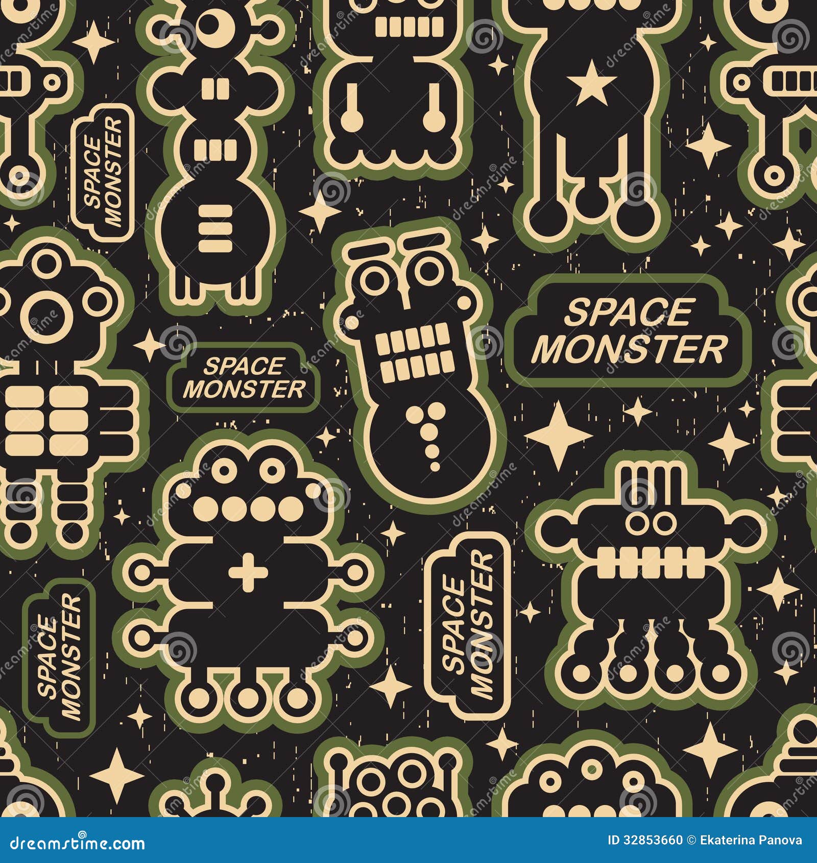 Vintage Seamless Texture with Monsters. Stock Vector - Illustration of ...