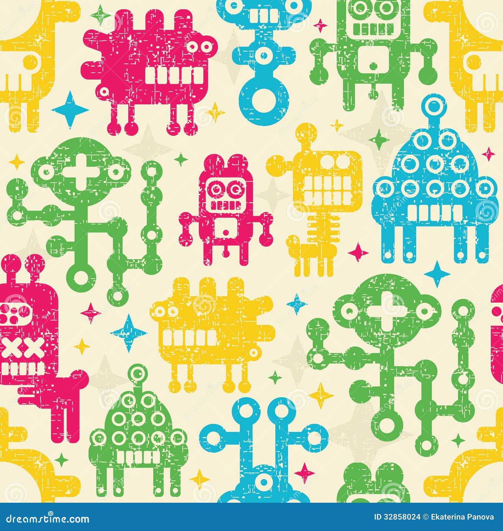 Vintage Seamless Texture with Monsters. Stock Vector - Illustration of ...