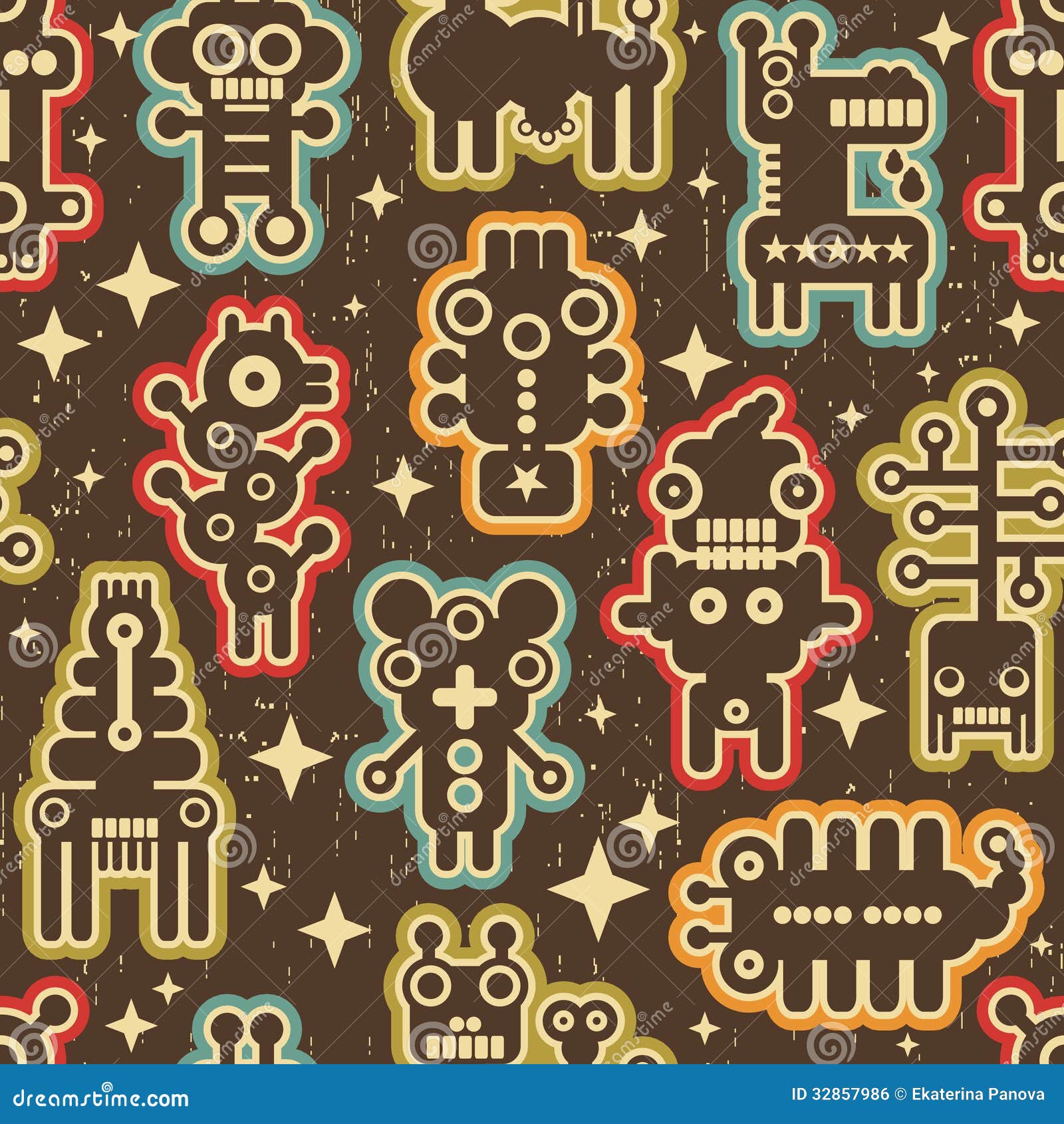 Vintage Seamless Texture with Robots. Stock Vector - Illustration of ...