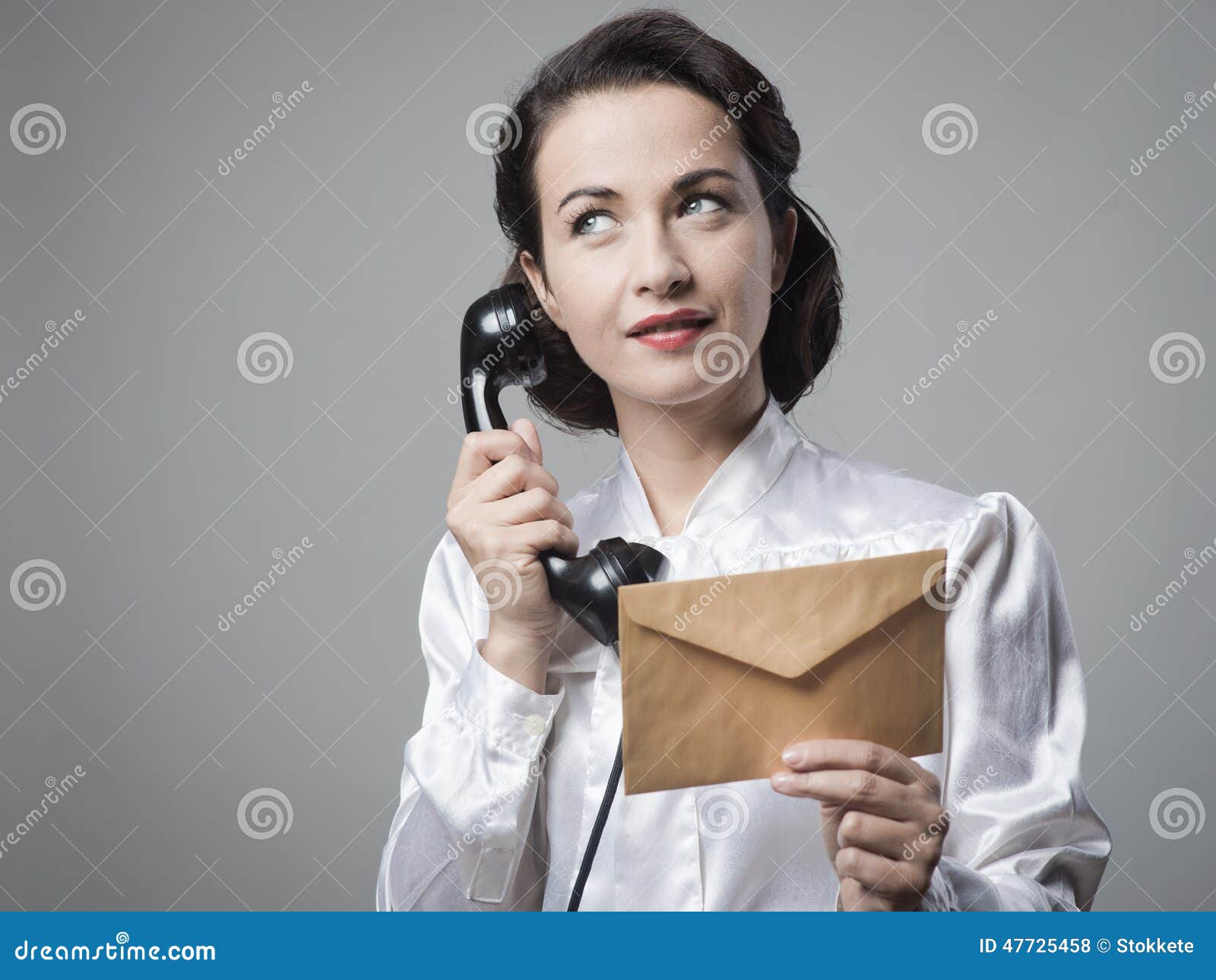 Vintage Secretary on the Phone with Envelope Stock Photo - Image of ...