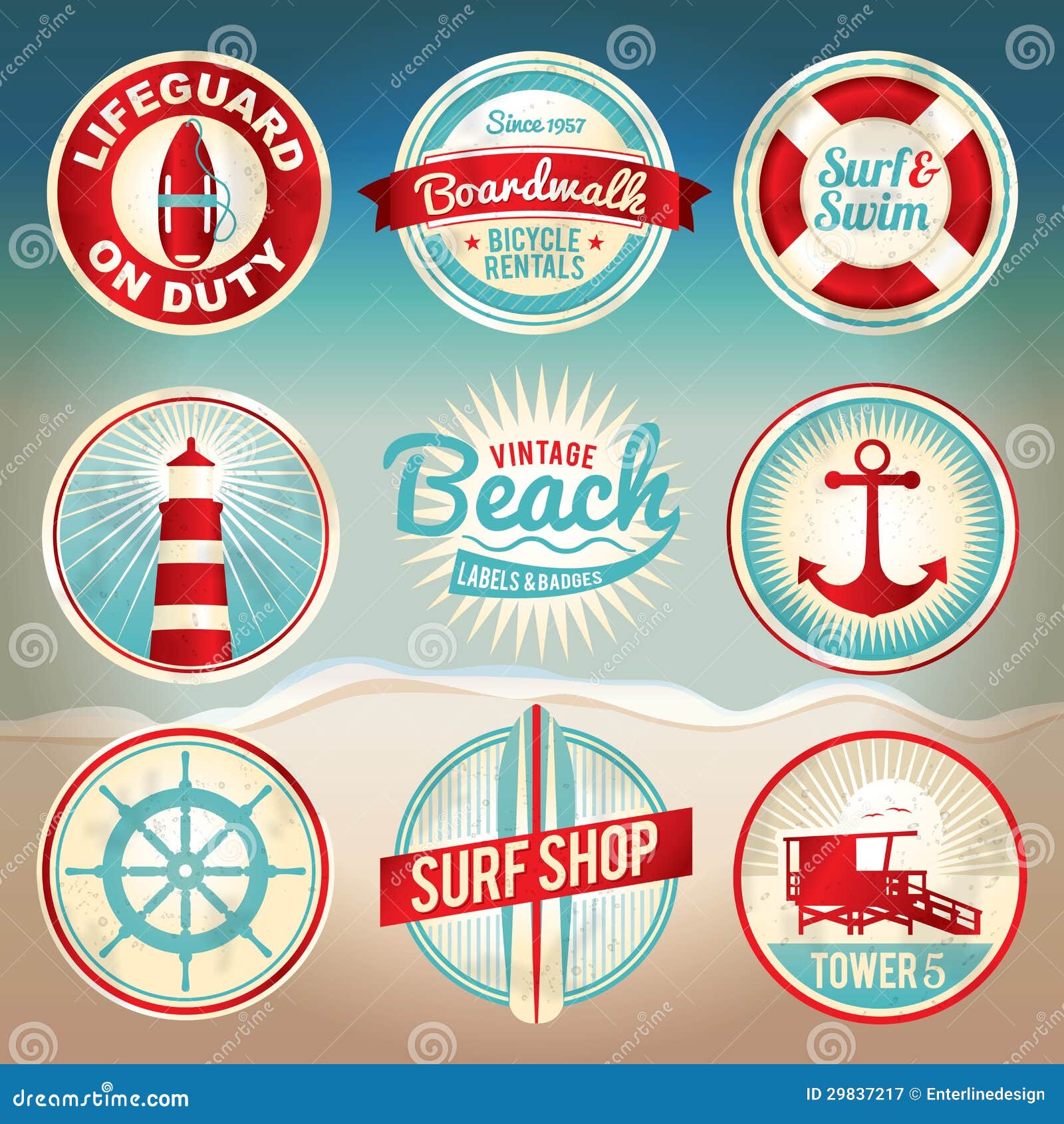 Vintage Beach Labels And Badges Cartoon Vector | CartoonDealer.com ...