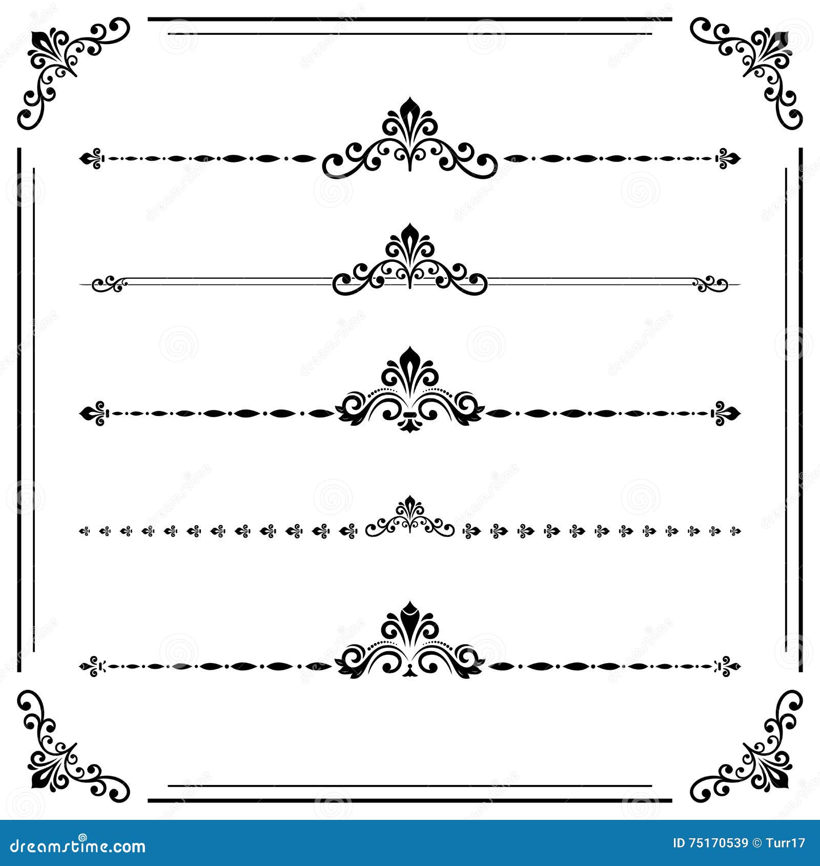 Vintage Set of Horizontal Elements Stock Vector - Illustration of light, design: 75170539