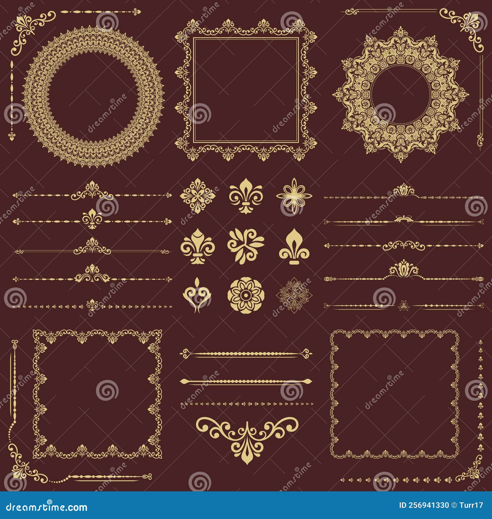 Vintage Set of Horizontal, Square and Round Elements Stock Illustration ...