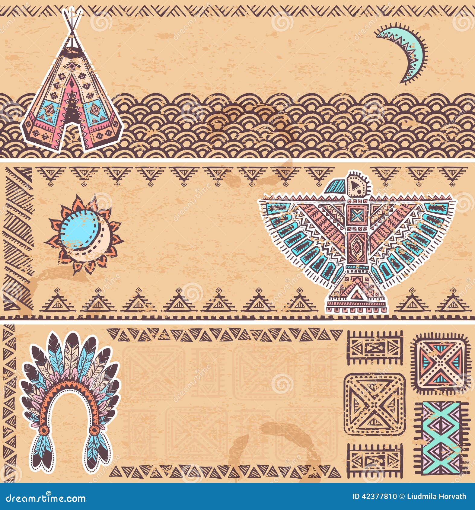 Vintage Set of Native American Banners Stock Vector - Illustration of ...