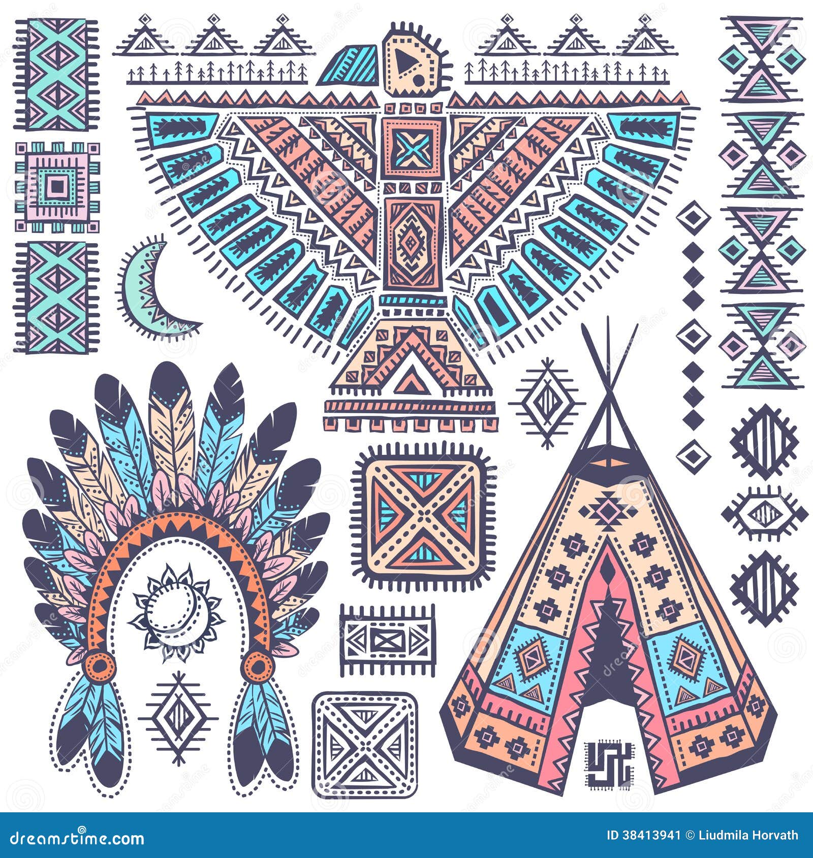 Vintage Set of Native American Symbols Stock Vector - Illustration of ...