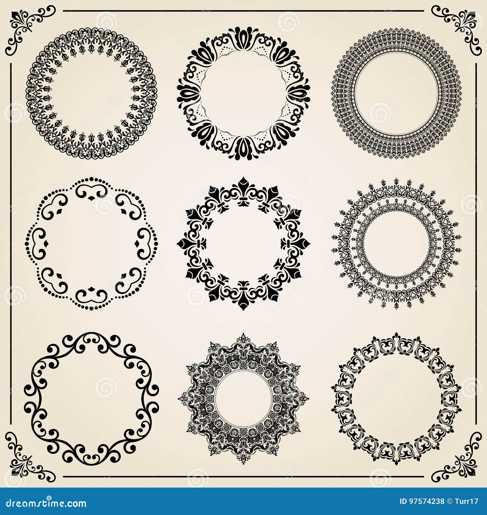 Vintage Set of Round Elements Stock Illustration - Illustration of ...