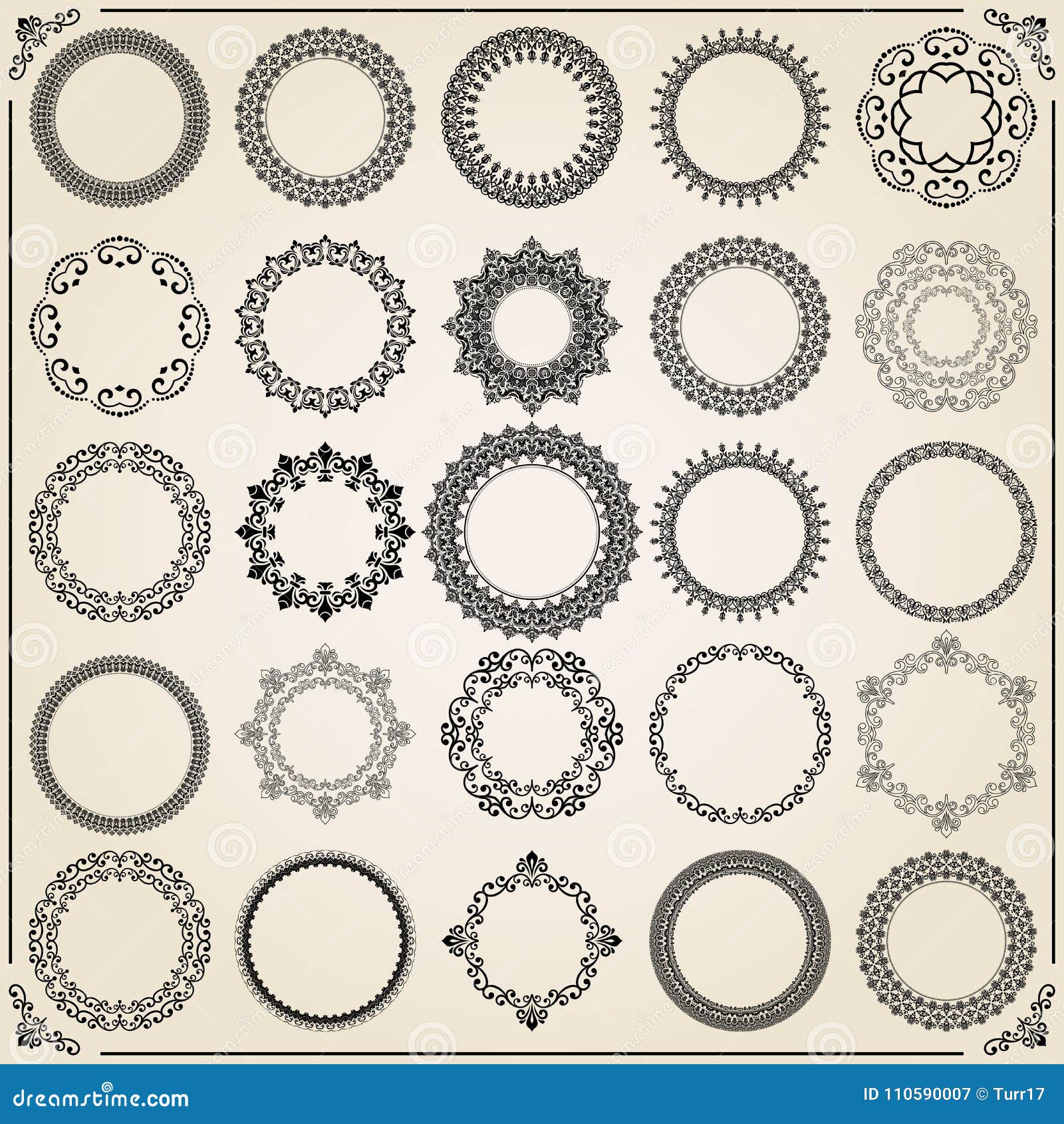 Vintage Set of Round Elements Stock Illustration - Illustration of ...