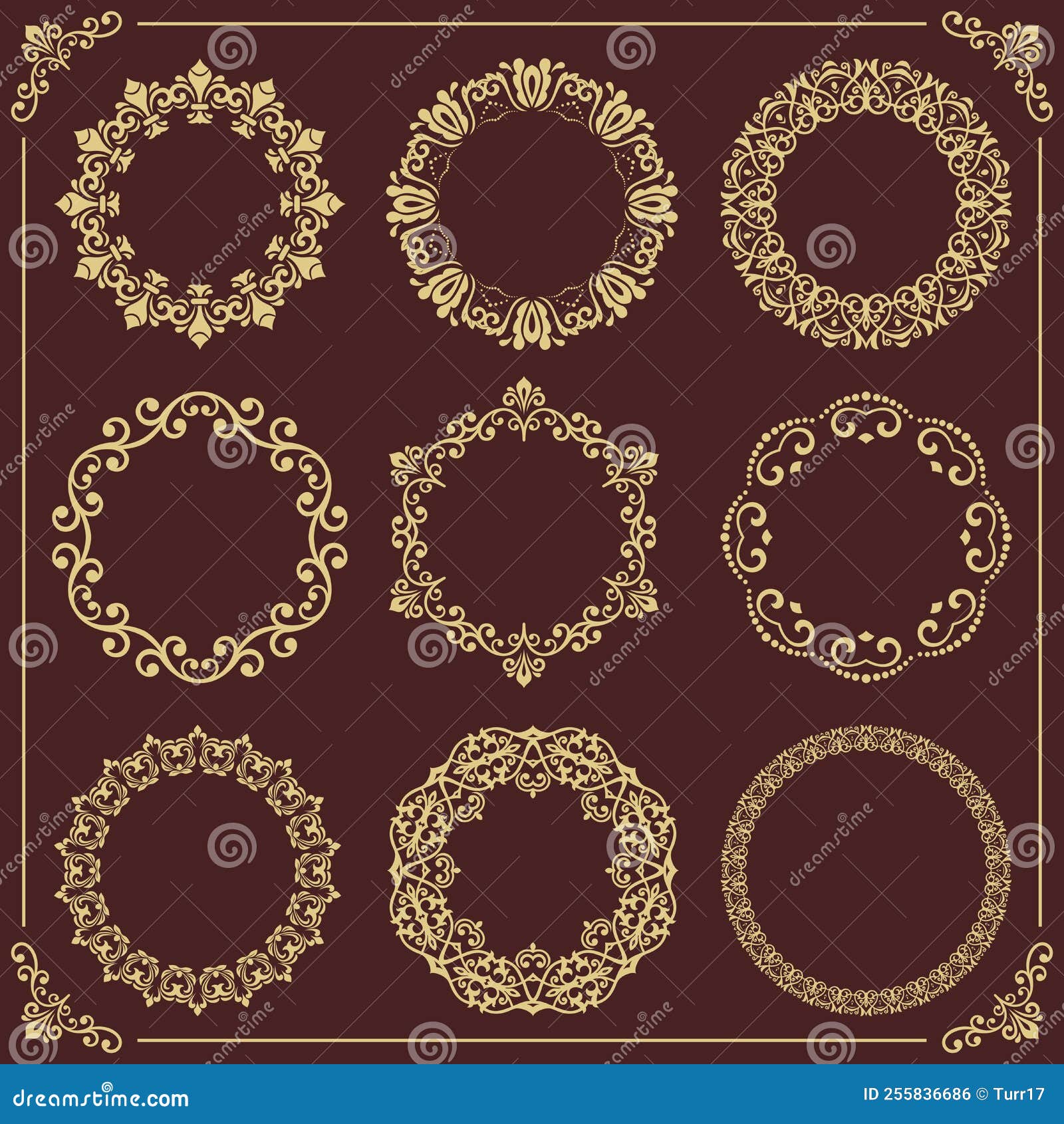 Vintage Set of Round Elements Stock Illustration - Illustration of sign ...