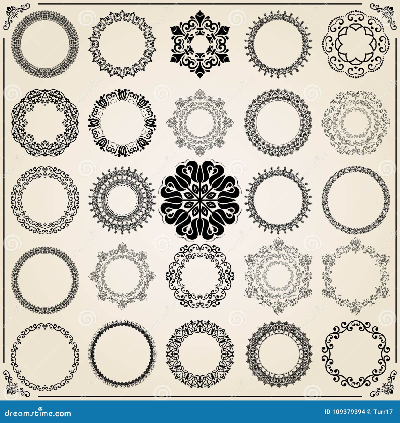 Vintage Set of Round Elements Stock Illustration - Illustration of ...