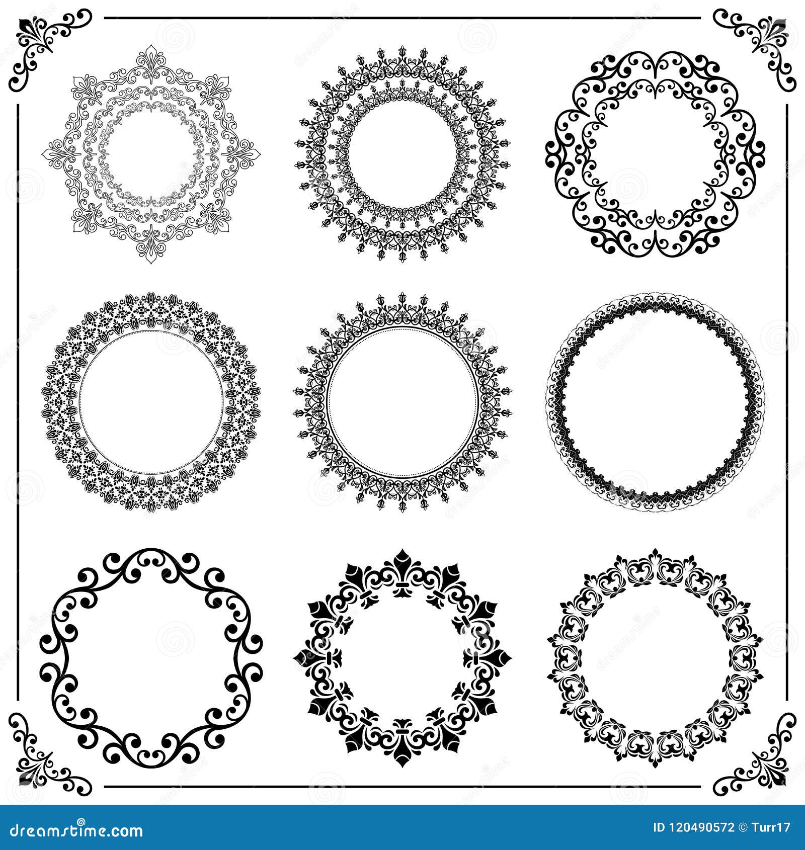 Vintage Set of Round Elements Stock Illustration - Illustration of ...