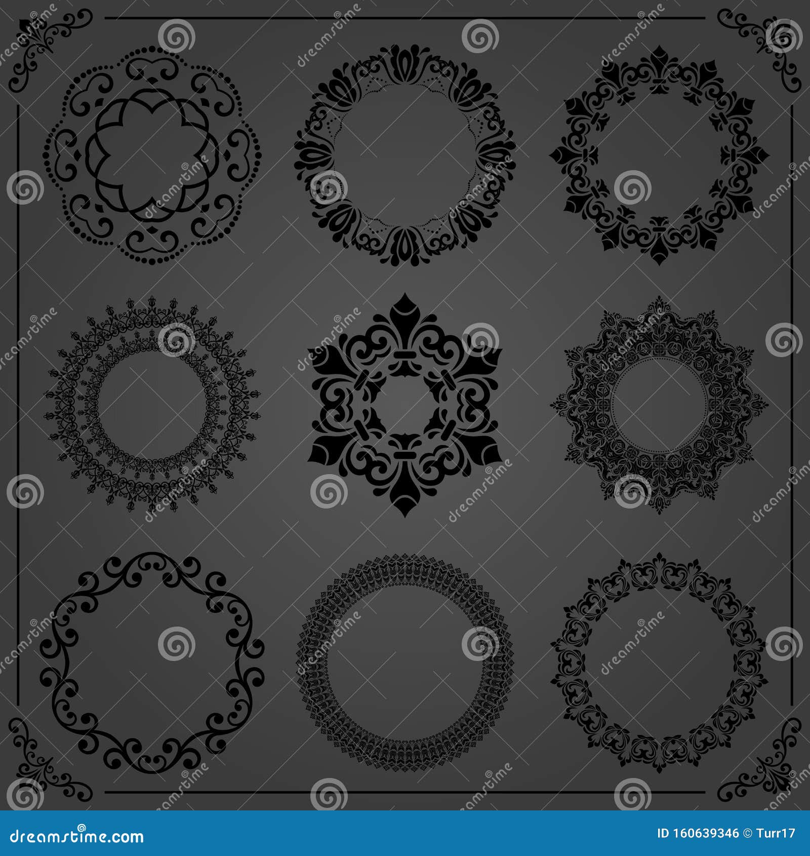 Vintage Set of Round Elements Stock Illustration - Illustration of ...