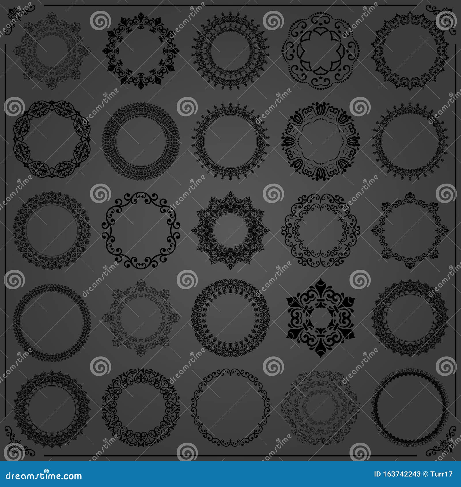 Vintage Set of Round Elements Stock Illustration - Illustration of ...