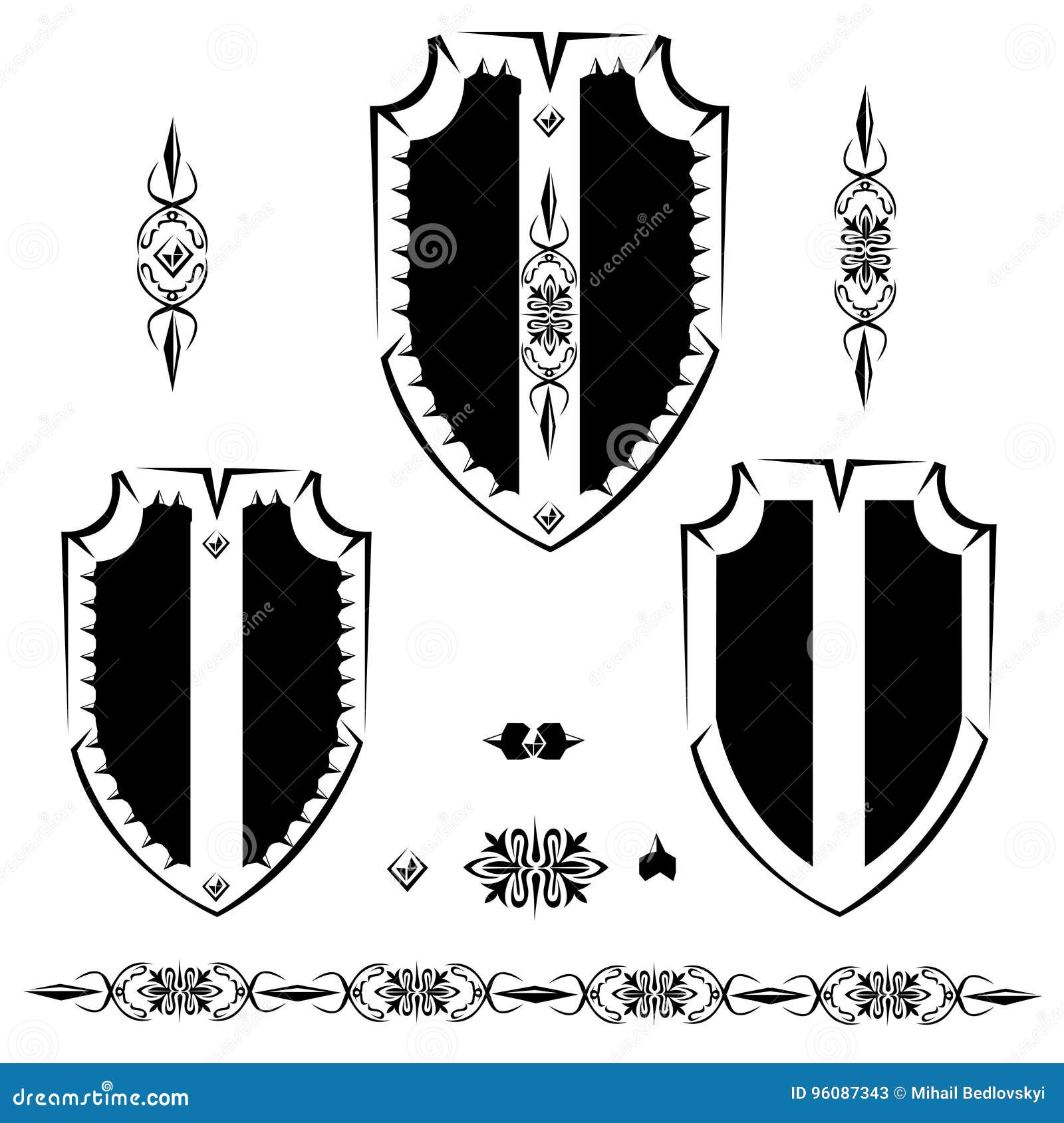 Vintage Set of Shields with Spikes and Ornaments Stock Vector ...