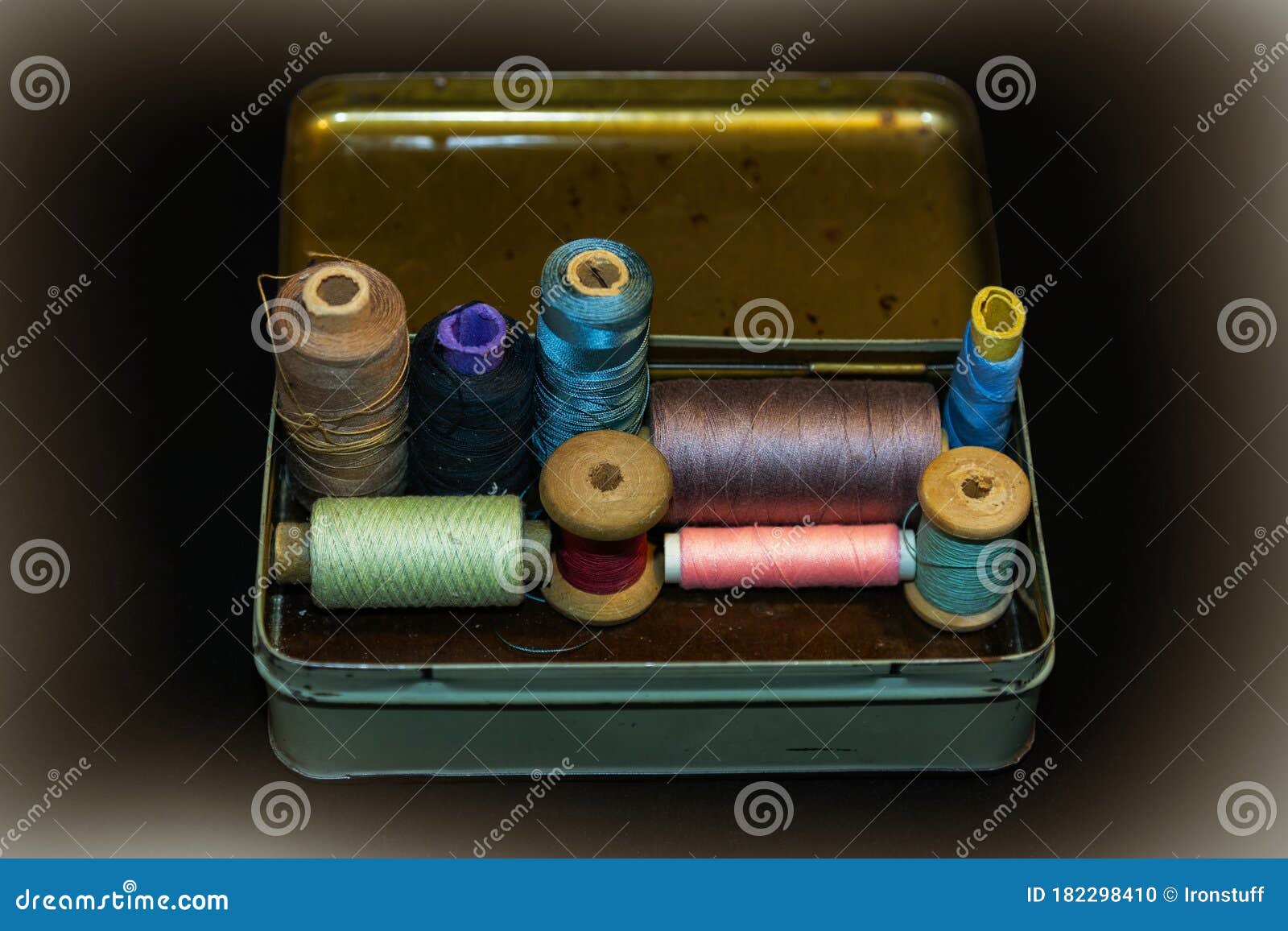 Multi-colored Threads in an Old Iron Box Stock Photo - Image of retro ...