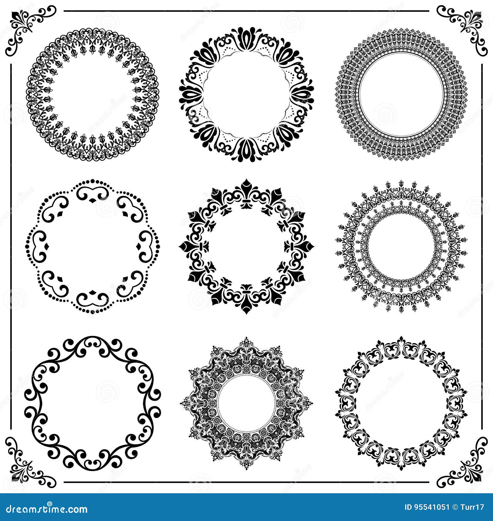 Vintage Set of Vector Round Elements Stock Vector - Illustration of ...