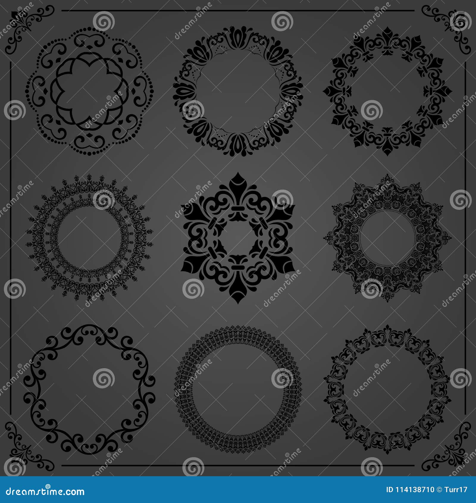 Vintage Set of Vector Round Elements Stock Vector - Illustration of ...