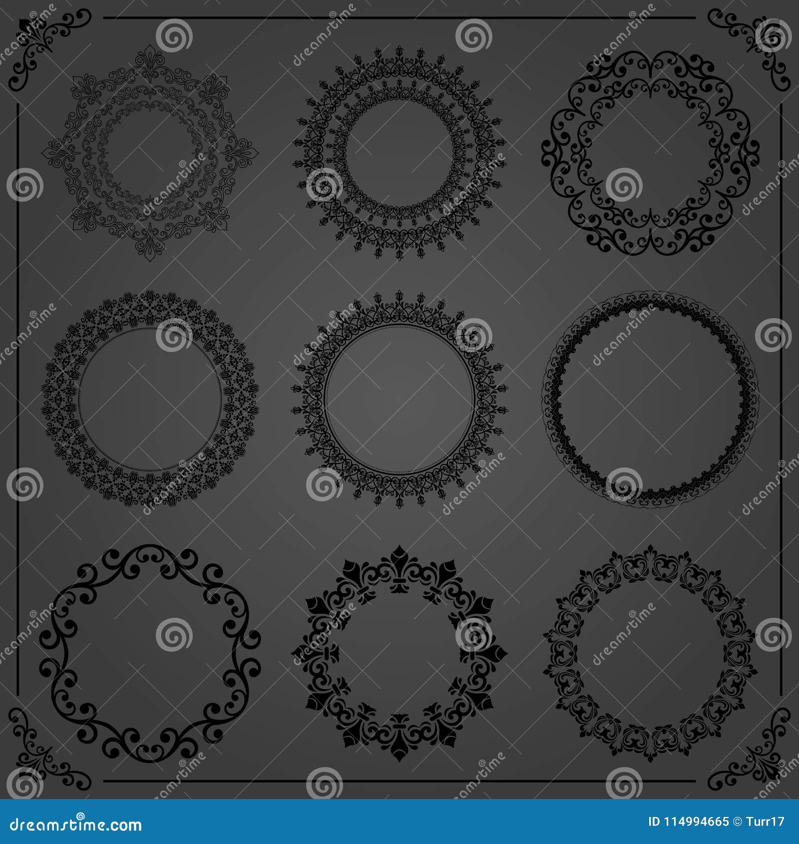 Vintage Set of Vector Round Elements Stock Vector - Illustration of ...