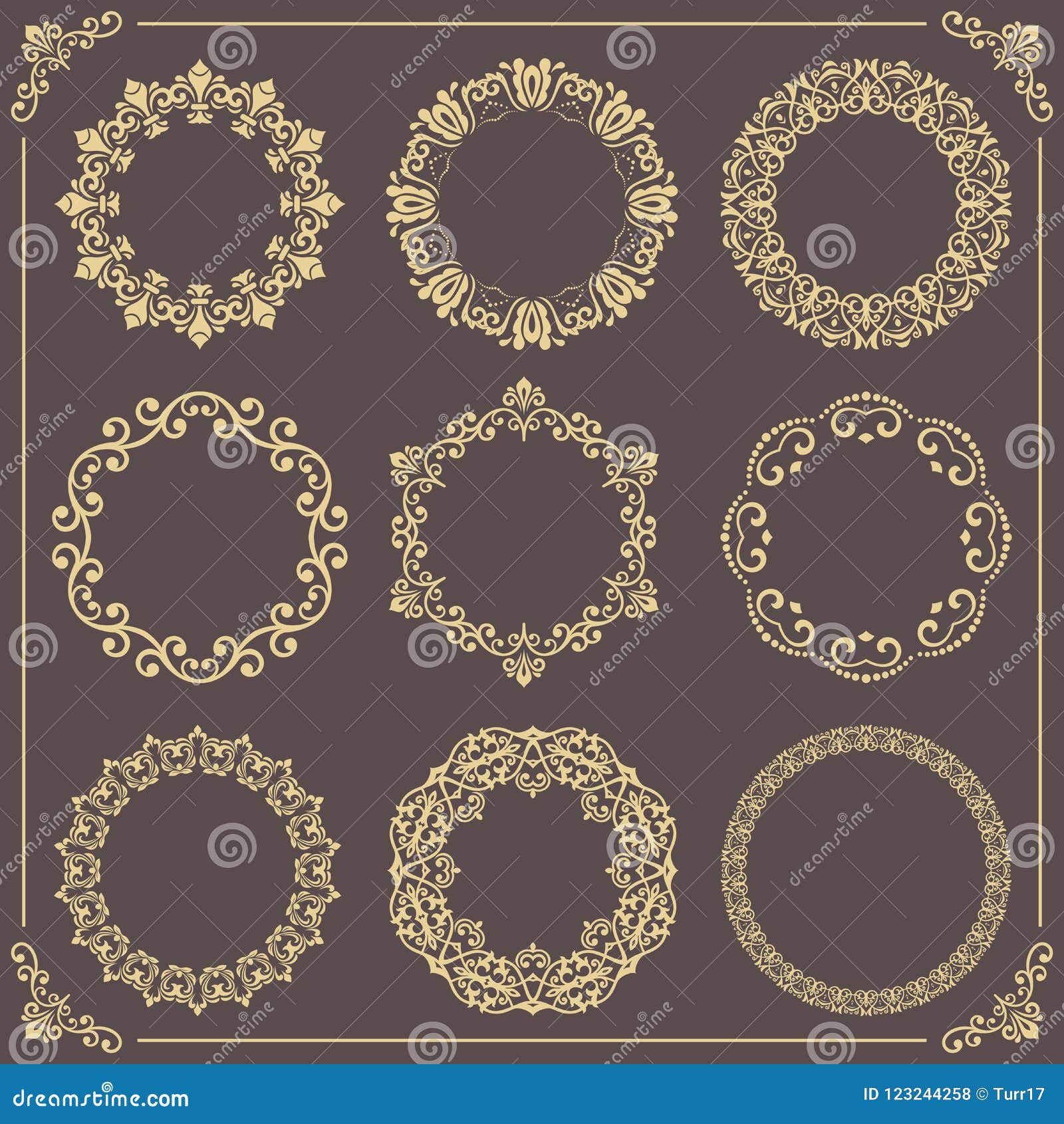 Vintage Set of Vector Round Elements Stock Vector - Illustration of ...