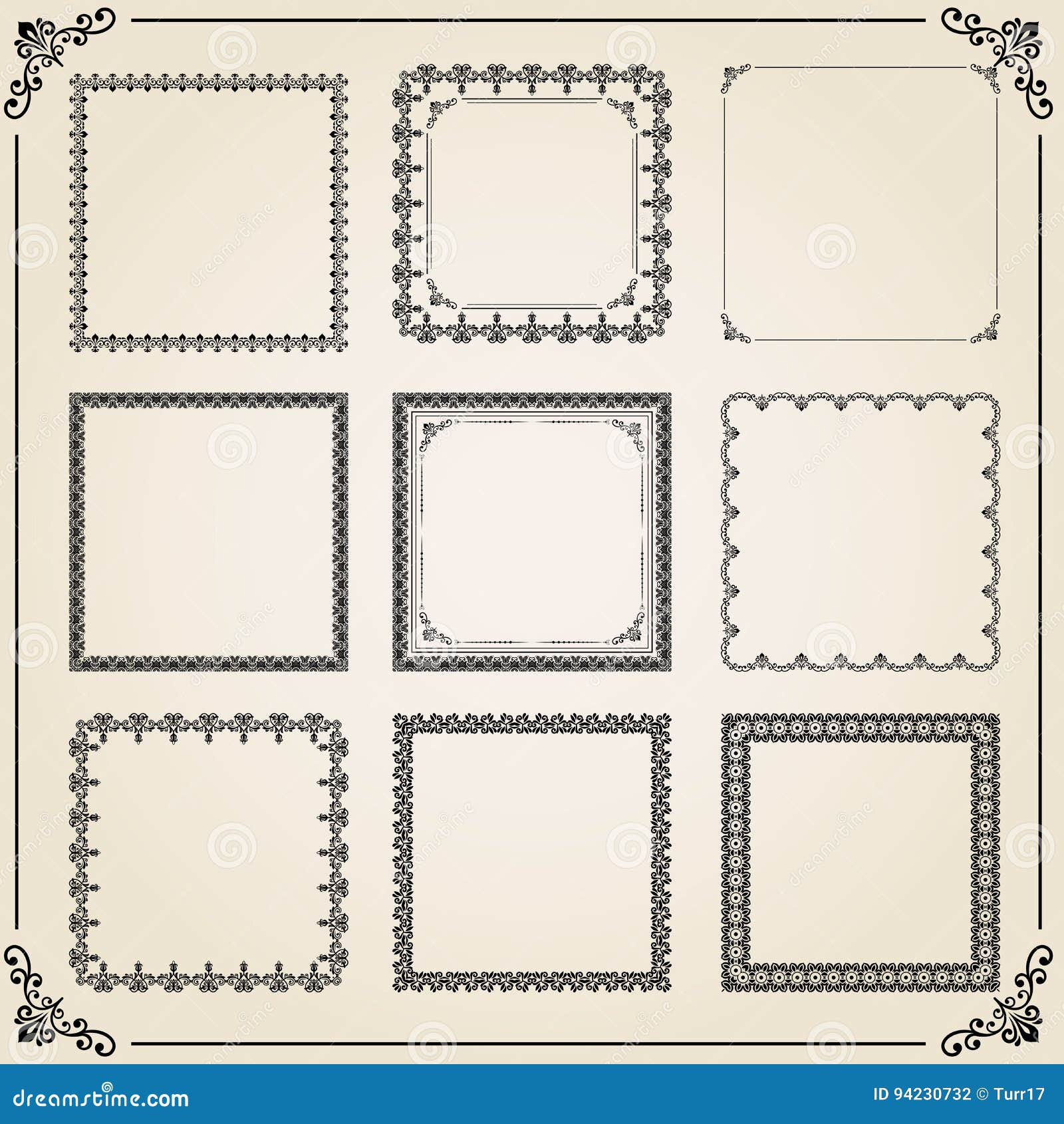 Vintage Set of Vector Square Elements Stock Vector - Illustration of ...