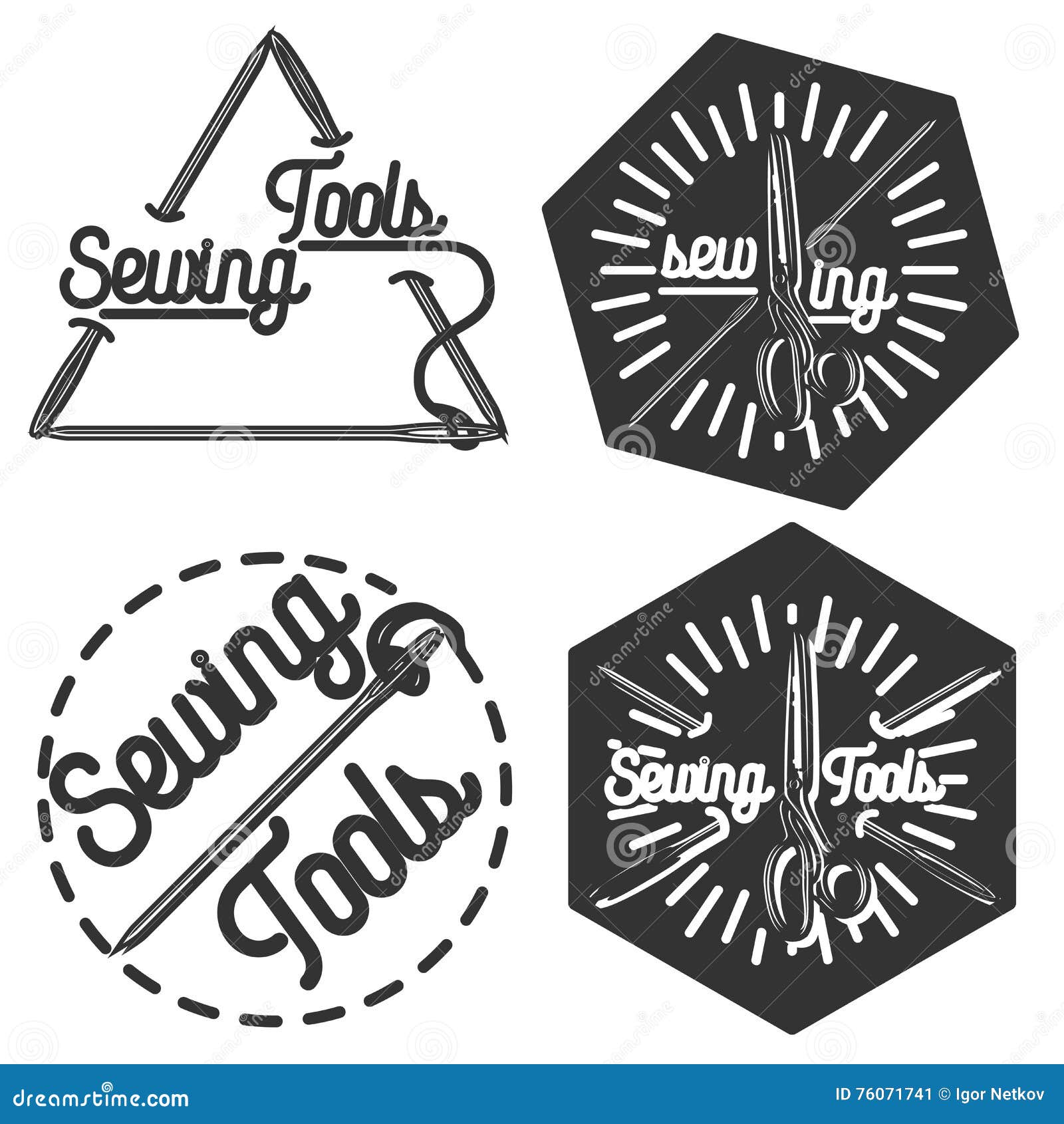 Vintage sewing emblems stock vector. Illustration of design - 76071741
