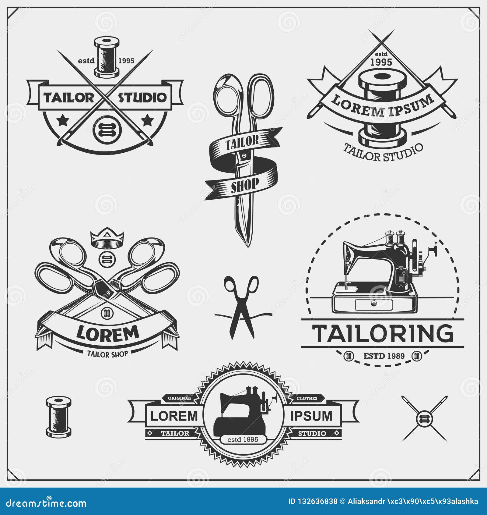 Set Of Labels With Sewing And Tailoring Symbols. Vector Illustration ...