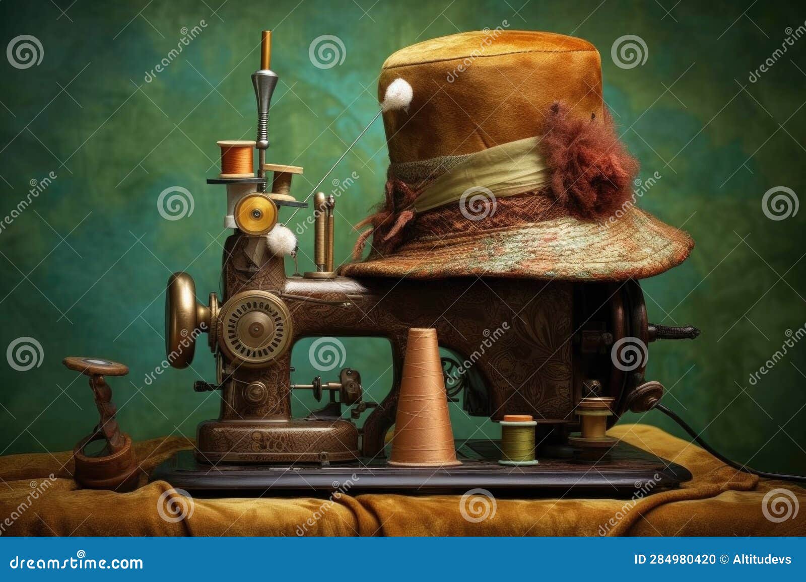 A Vintage Sewing Machine for Hat Construction Stock Illustration ...