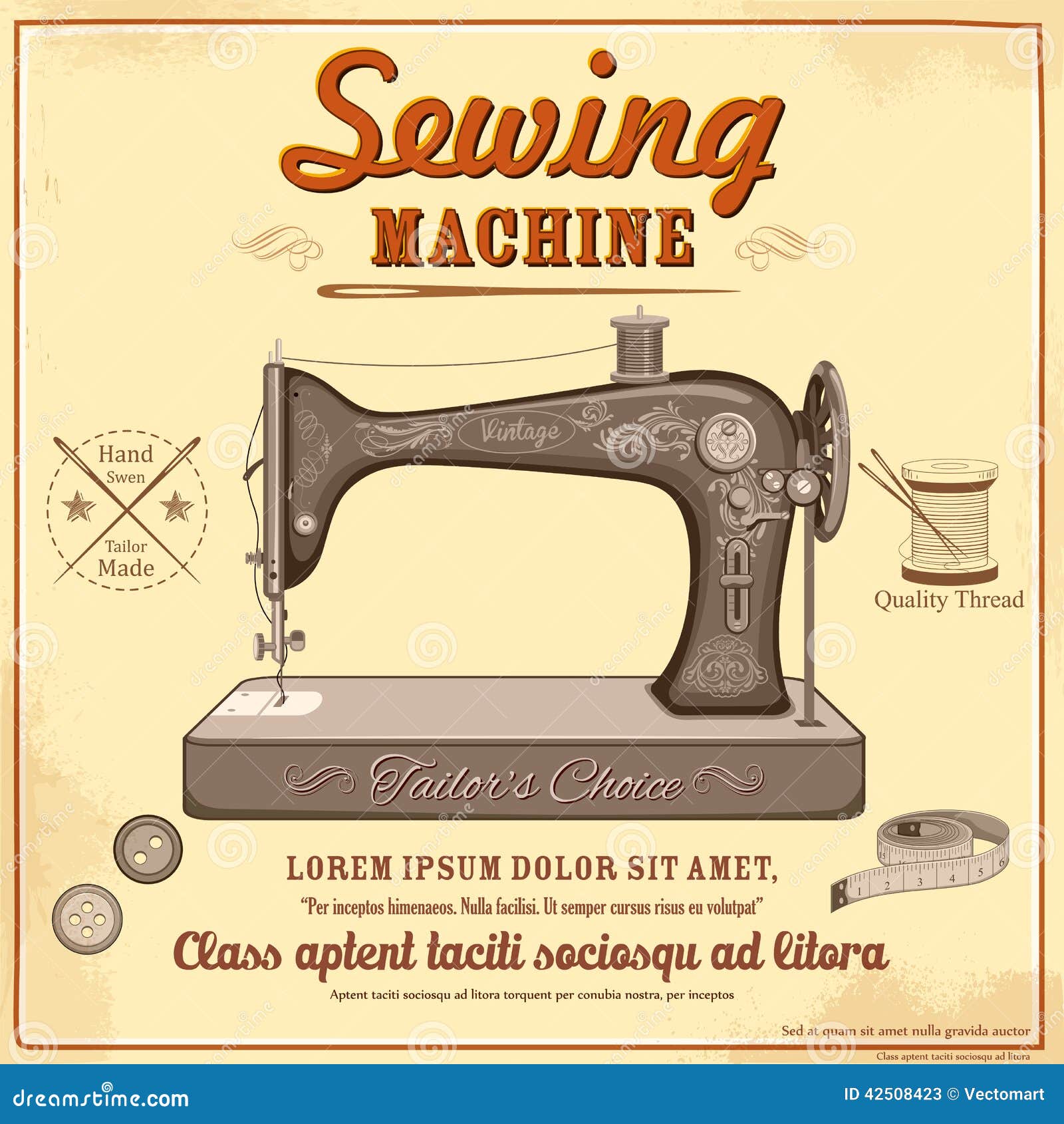 Vintage sewing machine stock vector. Illustration of label - 42508423