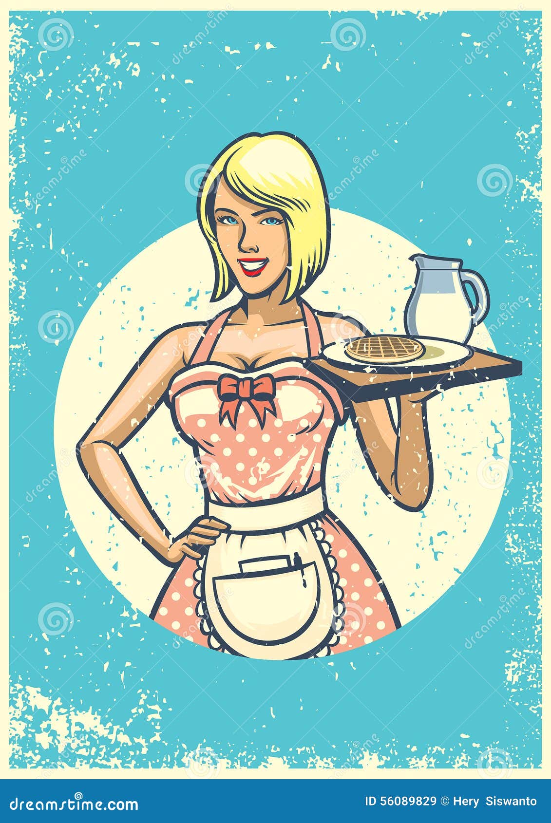 Vintage Waitress With A Tray, Vector Art. Waitress From A Diner. Short ...