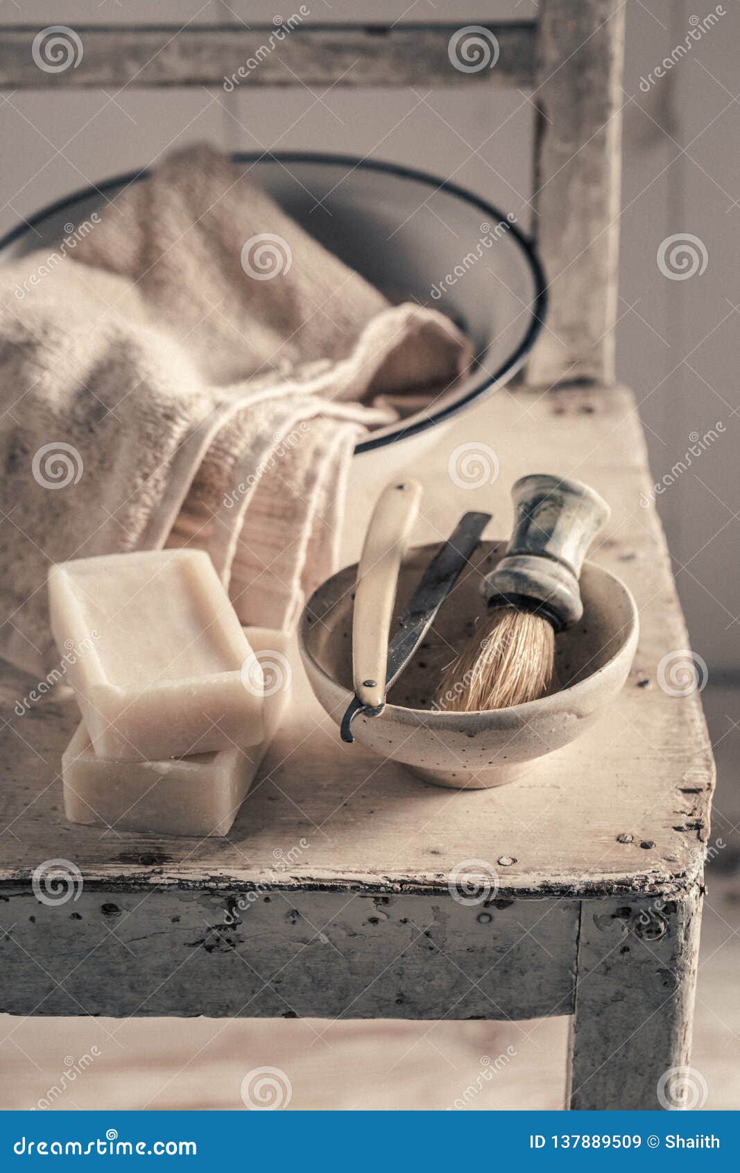 Vintage Shaving Set with Foam, Old Razor and Brush Stock Image - Image ...