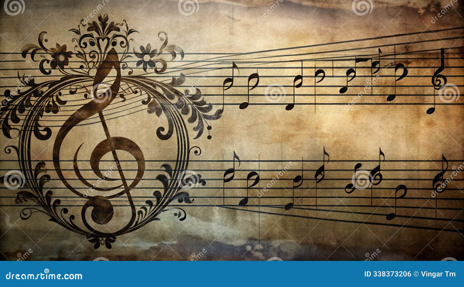 Vintage Sheet Music with Treble Clef and Musical Notes Stock ...