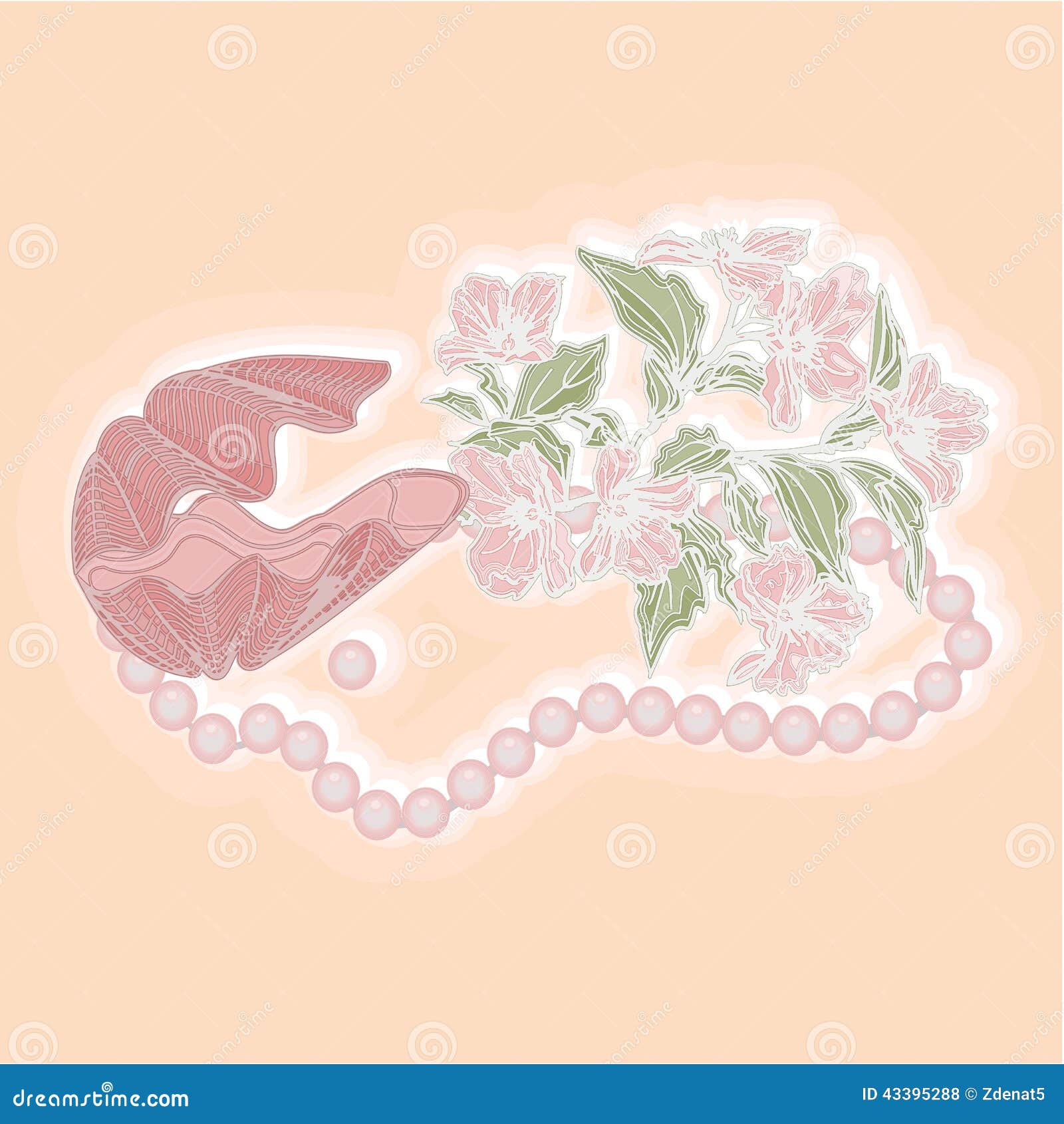 Vintage Shell With Flower And Pearls Vector Stock Vector Illustration