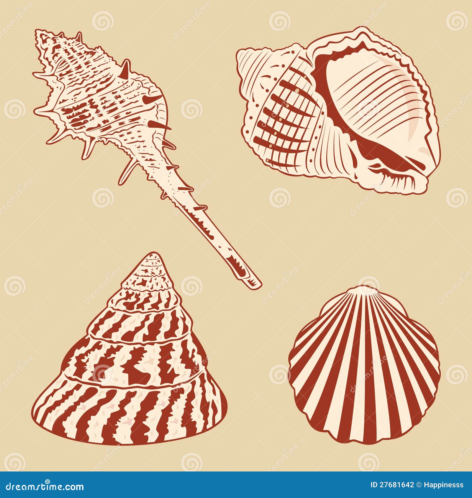 Vintage Shells Set. stock vector. Illustration of vector - 27681642