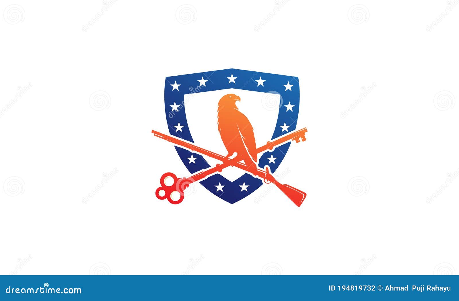 Vintage Shield with Eagle and Gun and Star Logo Design Stock Vector ...