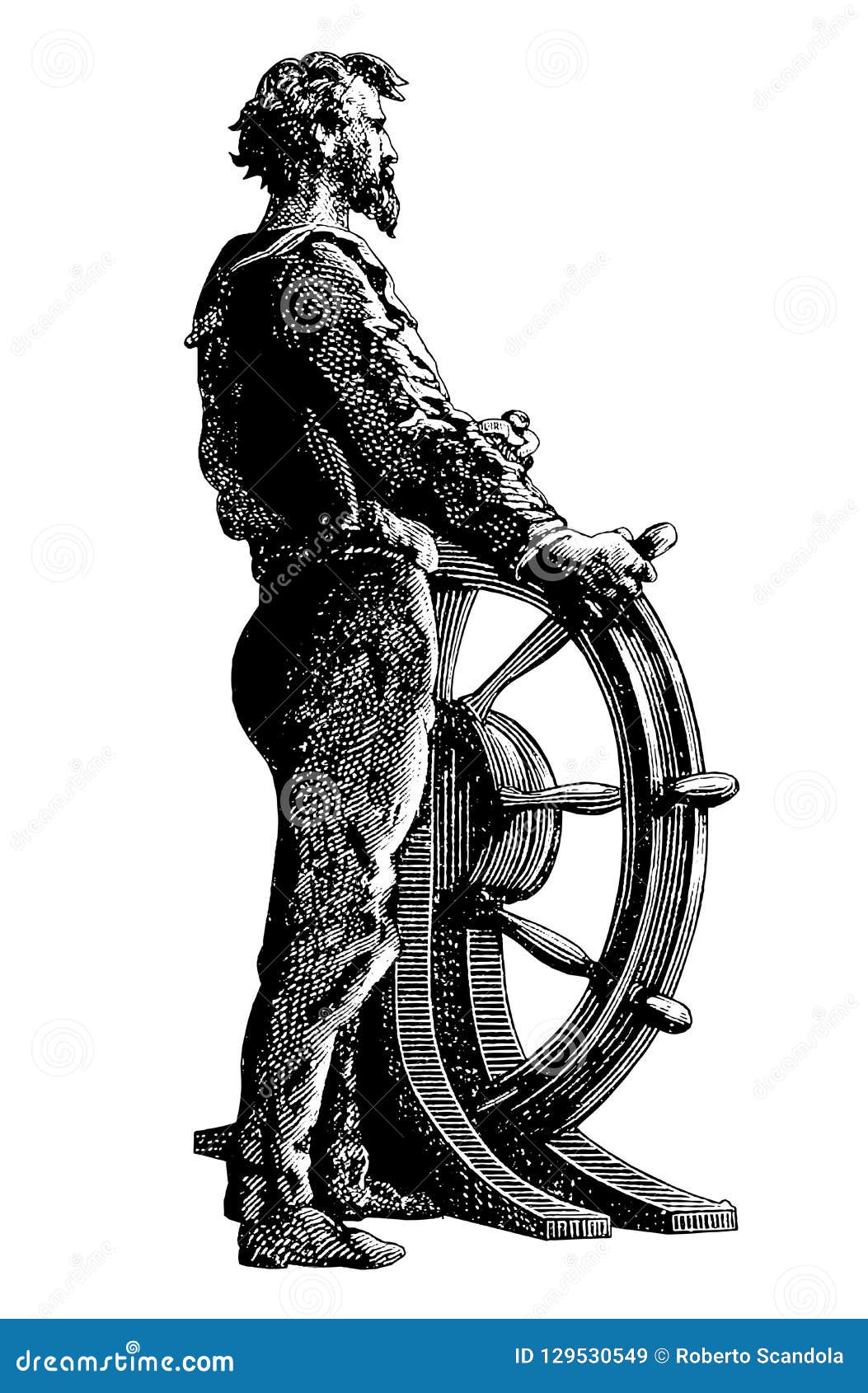 Vintage Ship Captain at the Helm Engraving Stock Vector - Illustration ...
