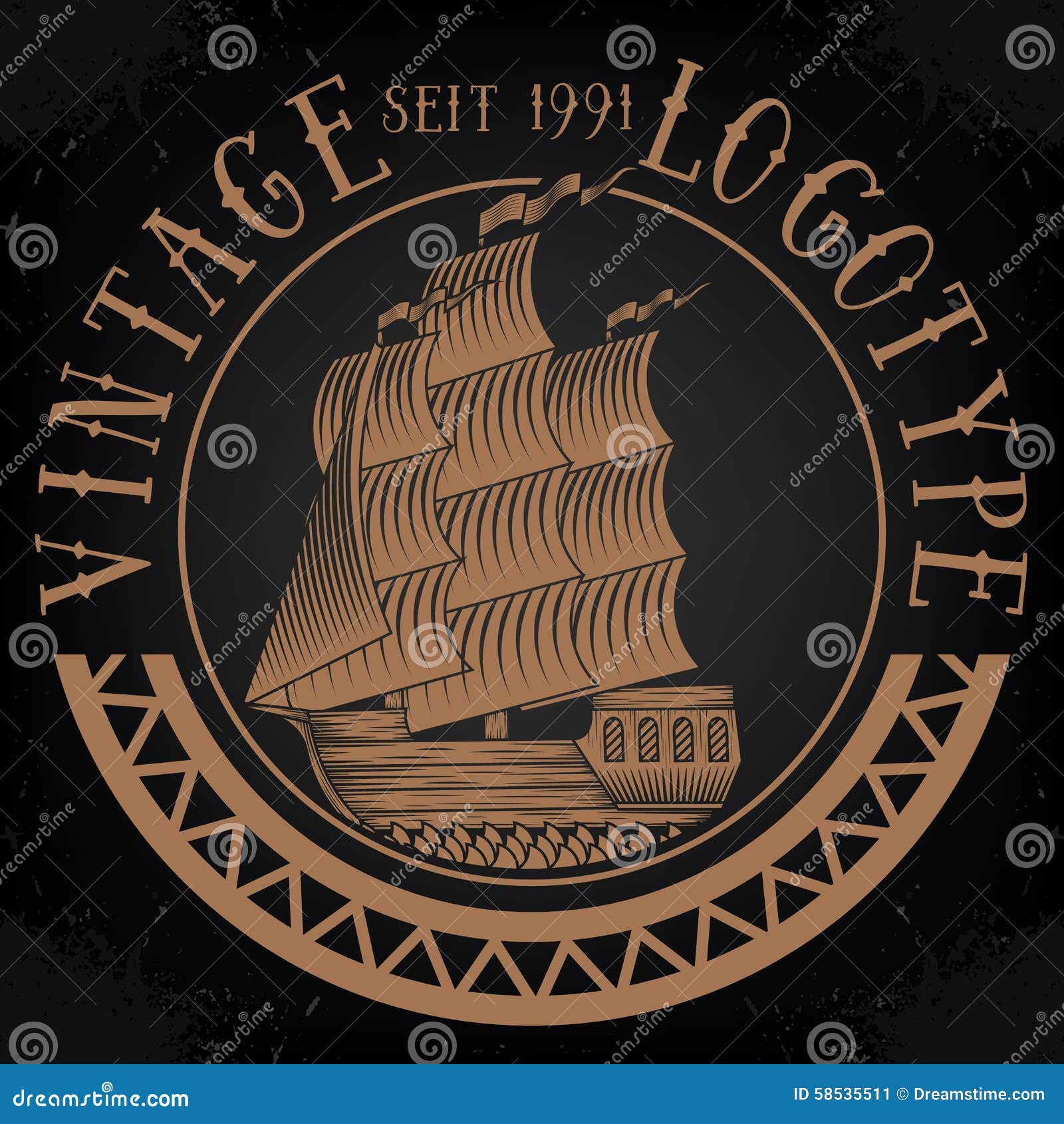 Vintage ship logotype stock illustration. Illustration of emblem - 58535511