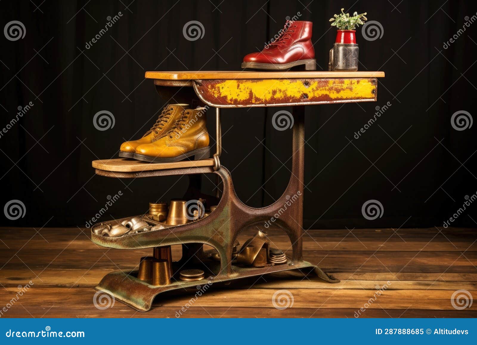 Vintage Shoe Polishing Stand, Empty and Nostalgic Stock Illustration ...